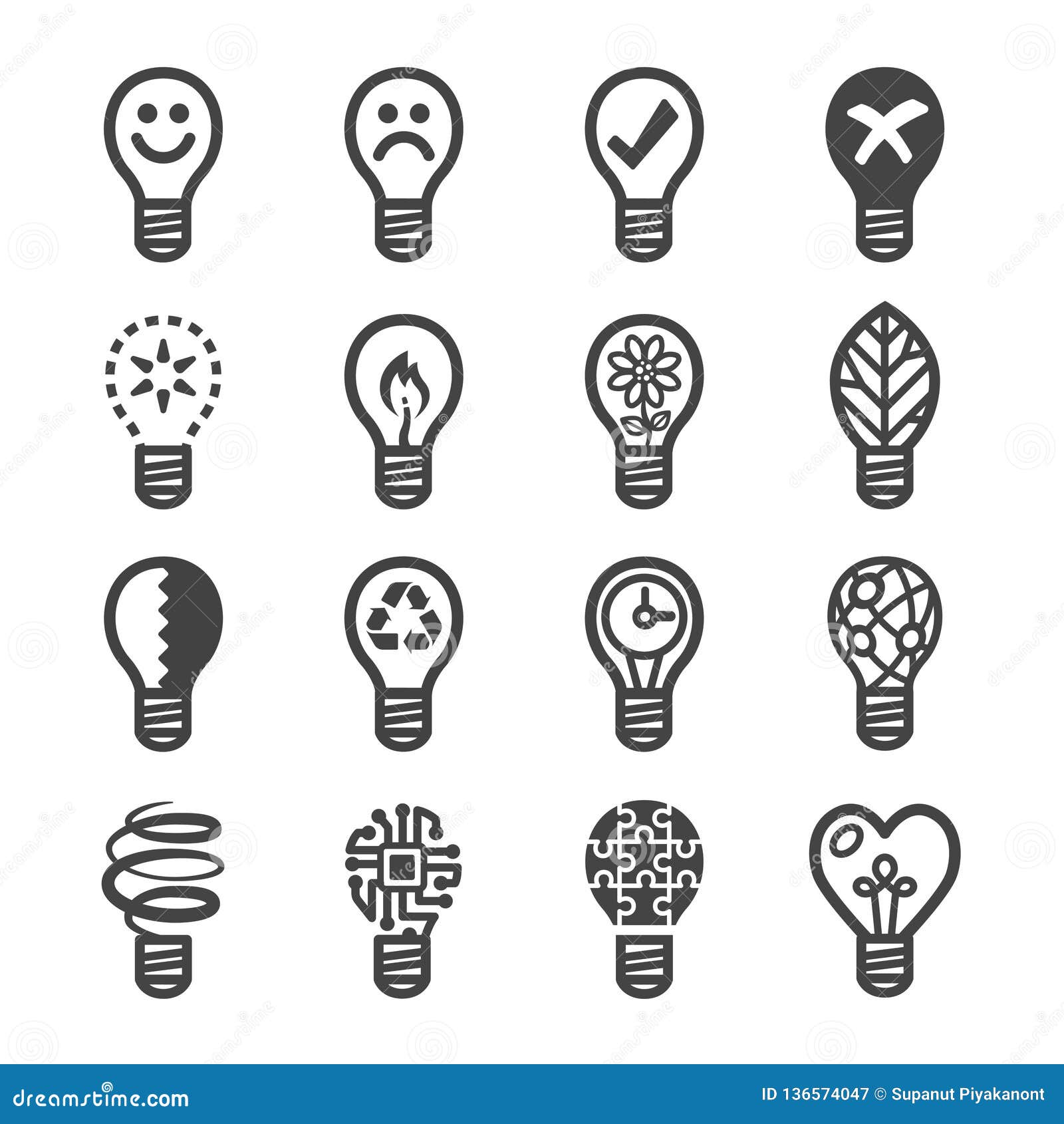 Creative Light Bulb Icon Set Stock Vector - Illustration of environment ...