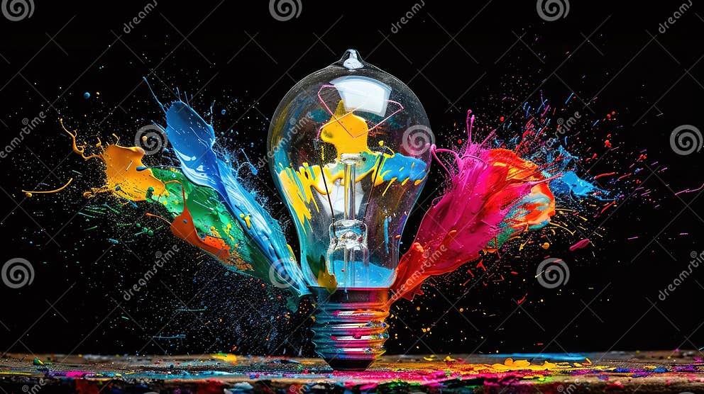 He Creative Light Bulb Shatters, Revealing a Kaleidoscope of Lively ...