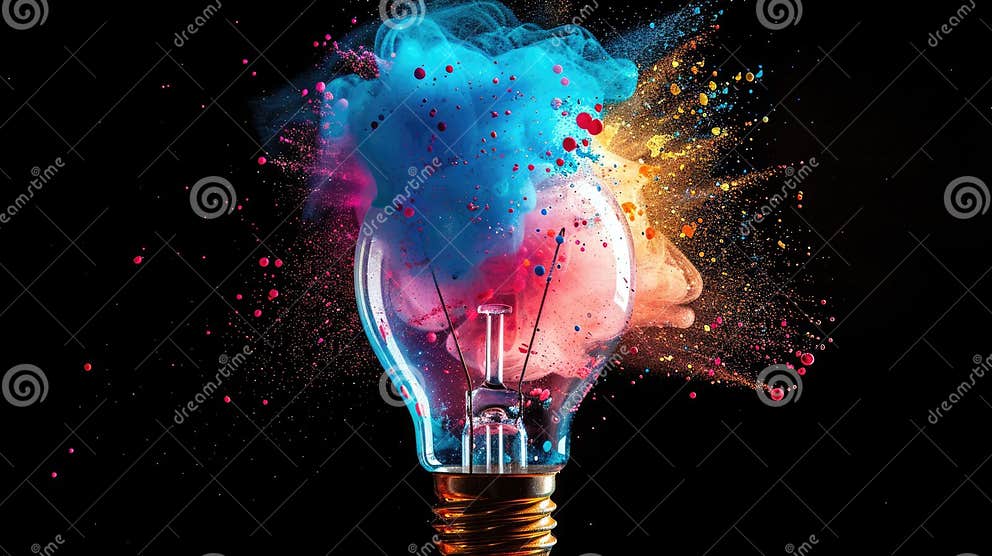 Creative Light Bulb Explodes with Colorful Paint and Colors Stock ... Creative Light Bulb Explodes with Colorful Paint and Colors Stock ...