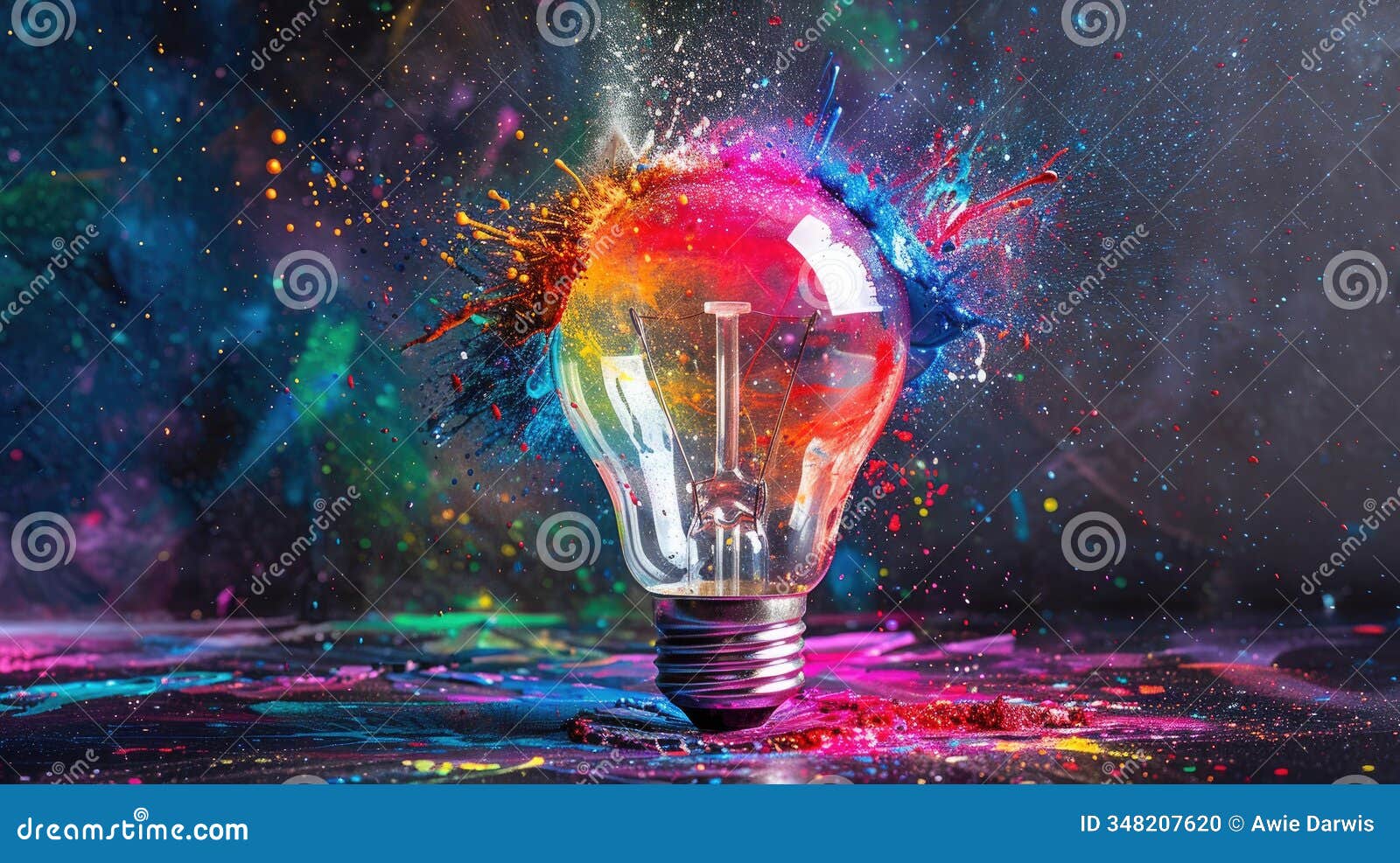 Creative Light Bulb Explodes with Colorful Paint and Colors Stock Photo ...