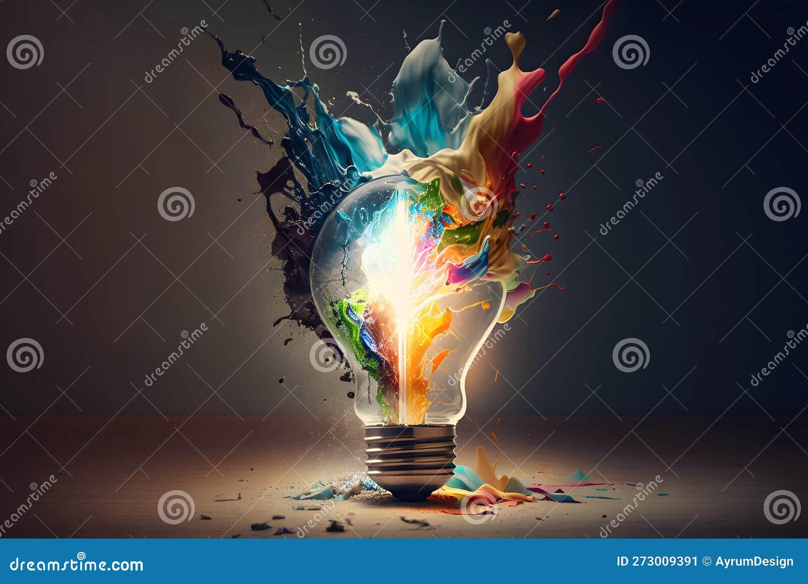 A Creative Light Bulb Explodes with Colorful Paint. Lightbulb Eureka ...