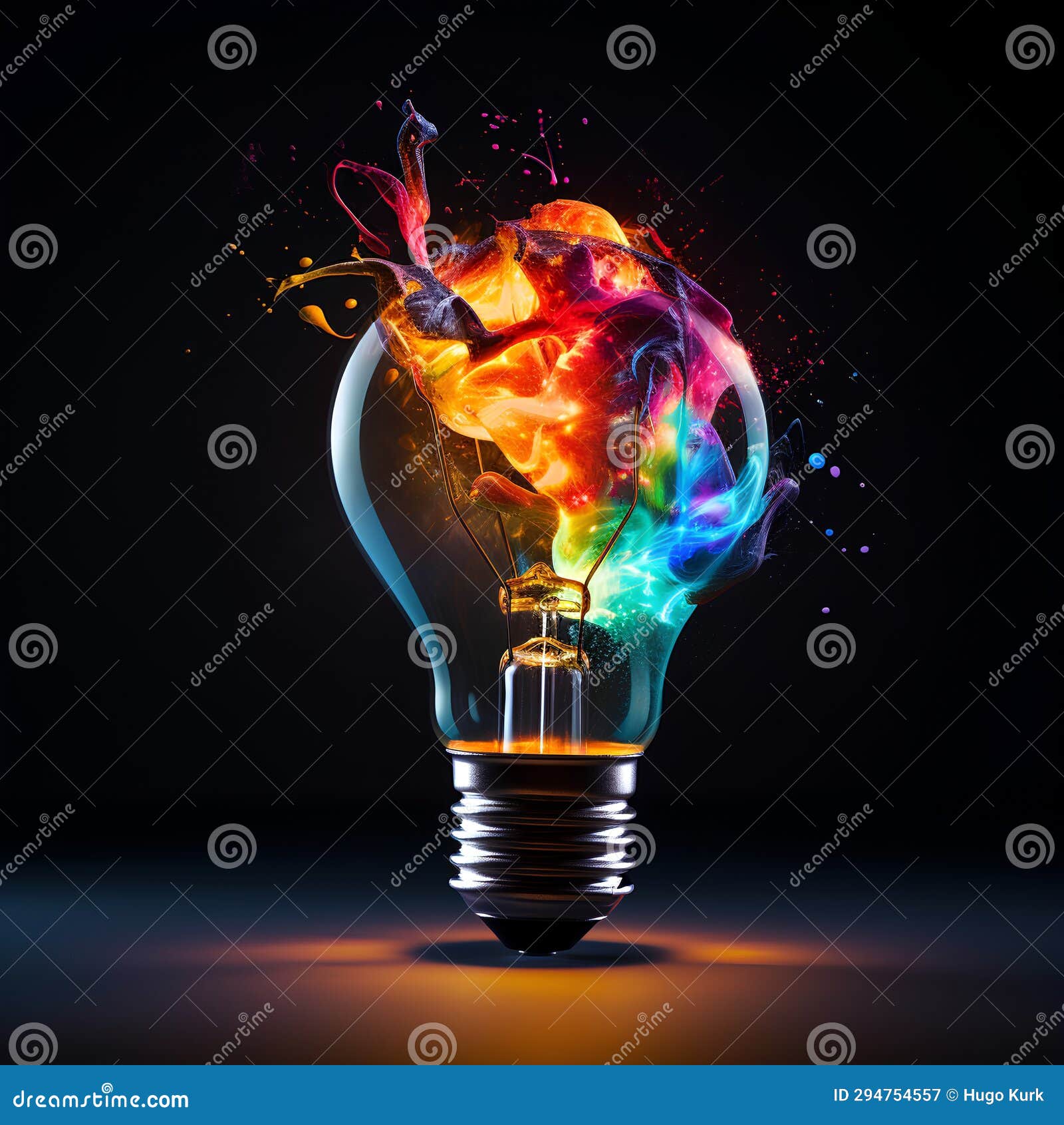 Creative Light Bulb Explodes with Colorful Paint and Splashes on a ...