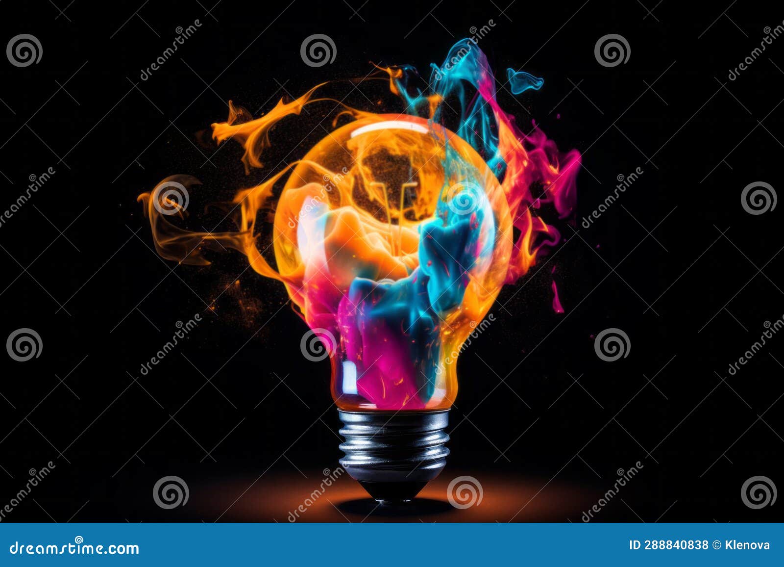 Creative Light Bulb Explodes with Colorful Paint and Splashes on a Dark ...