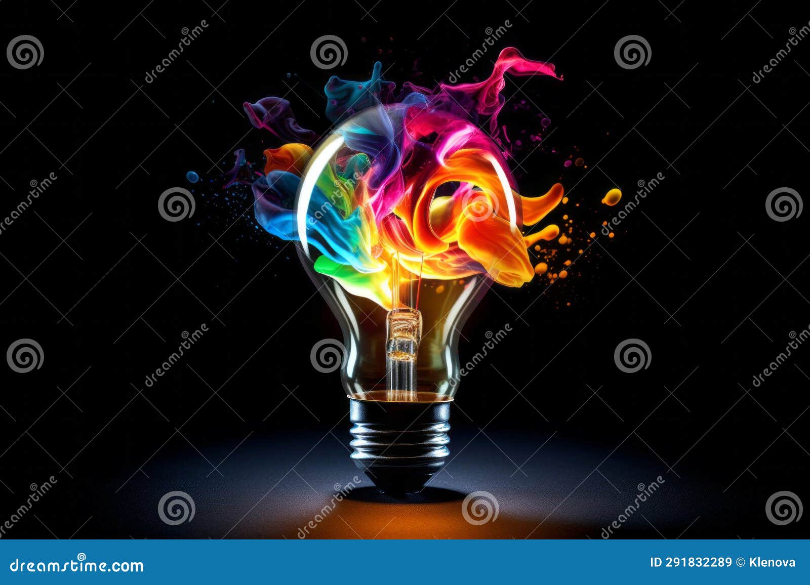 Creative Light Bulb Explodes with Colorful Paint and Splashes on a Dark ...