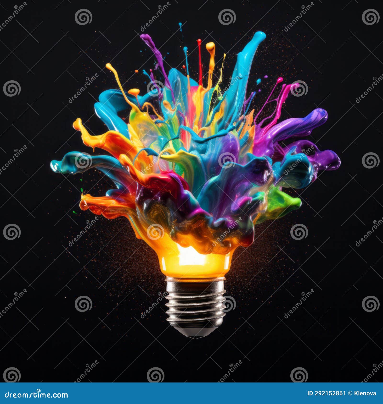 Creative Light Bulb Explodes with Colorful Paint and Splashes on a Dark ...