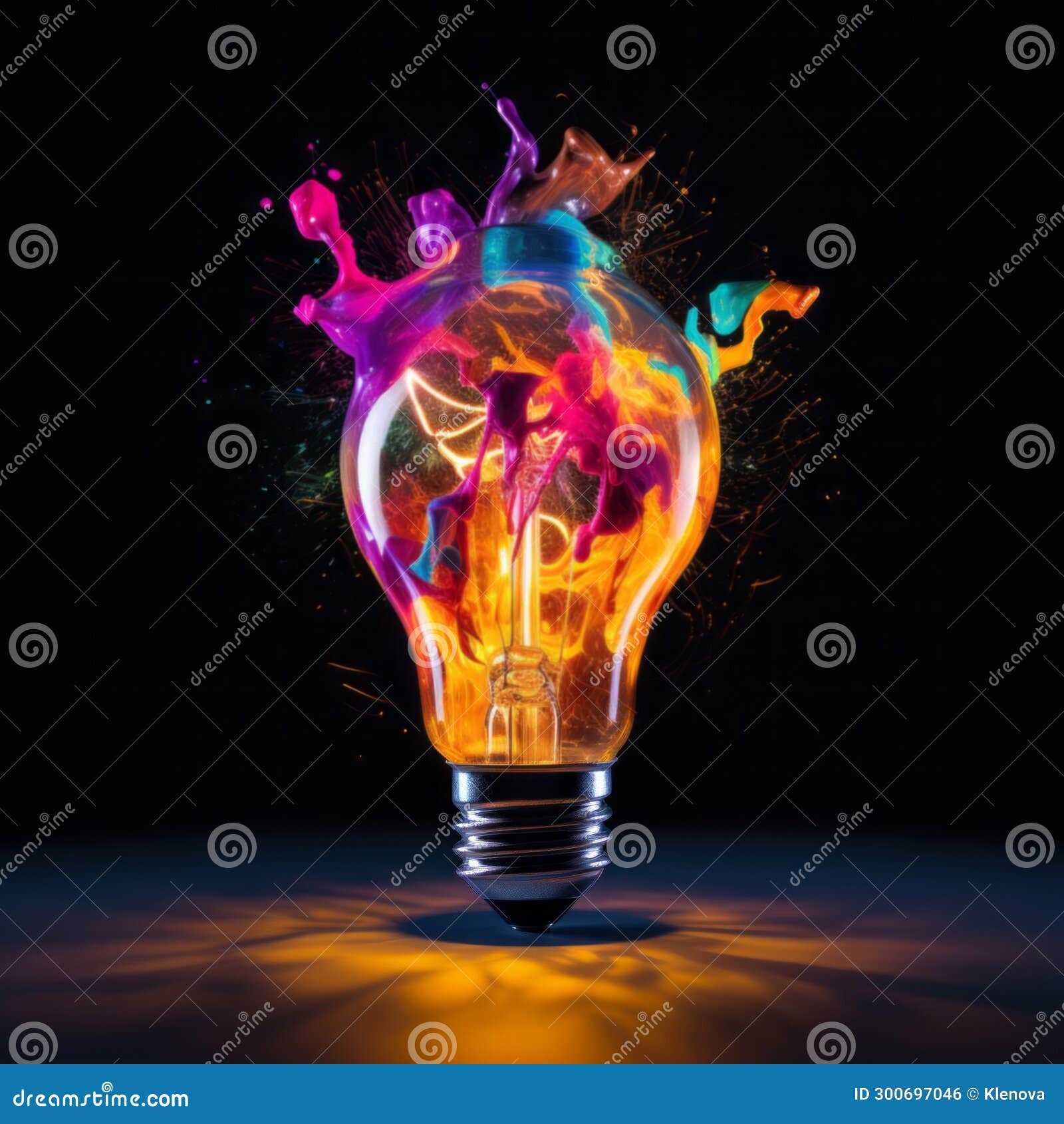 Creative Light Bulb Explodes with Colorful Paint and Splashes on a Dark ...