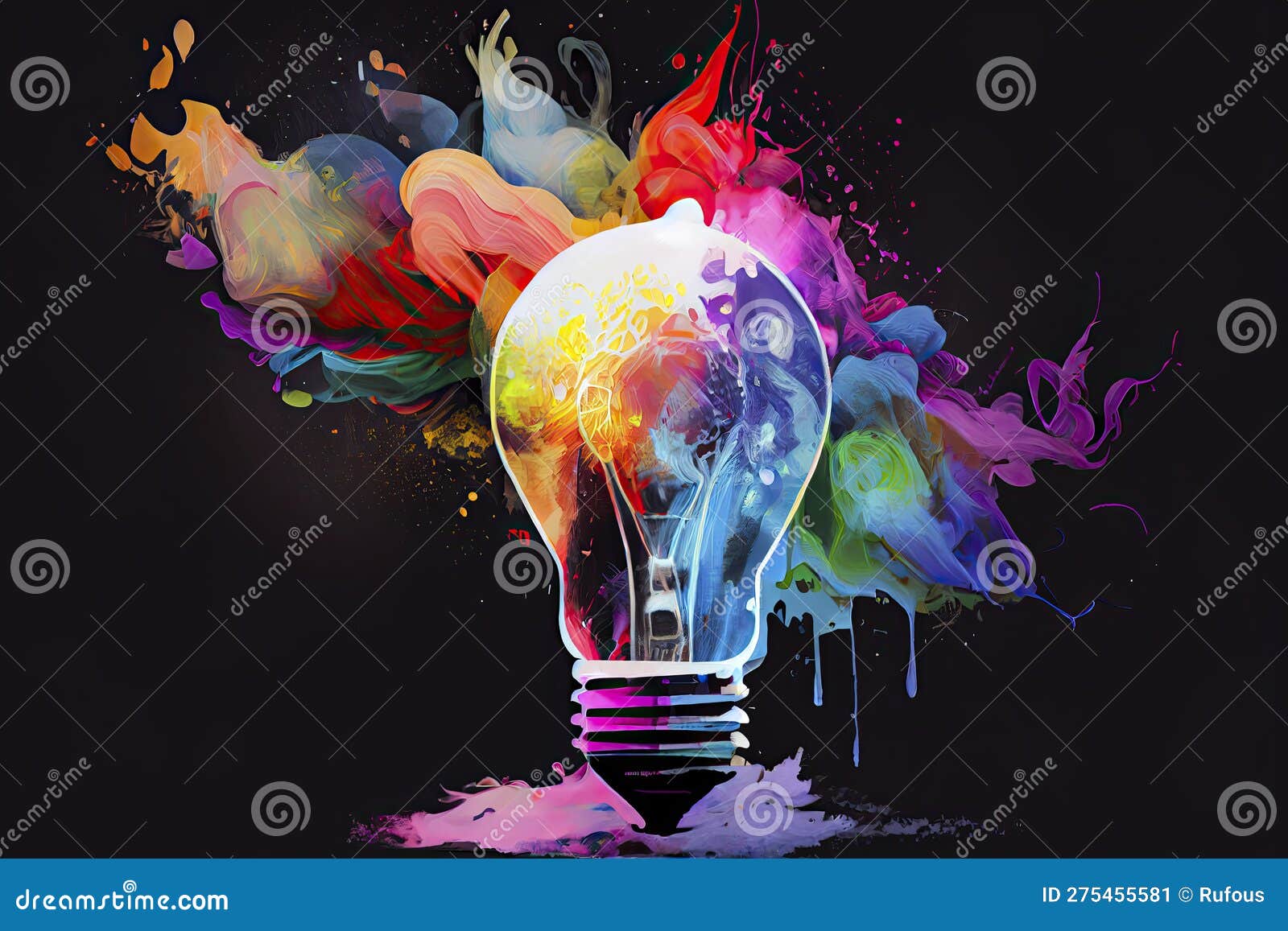 Creative Light Bulb Explodes with Colorful Paint and Splashes Think ...
