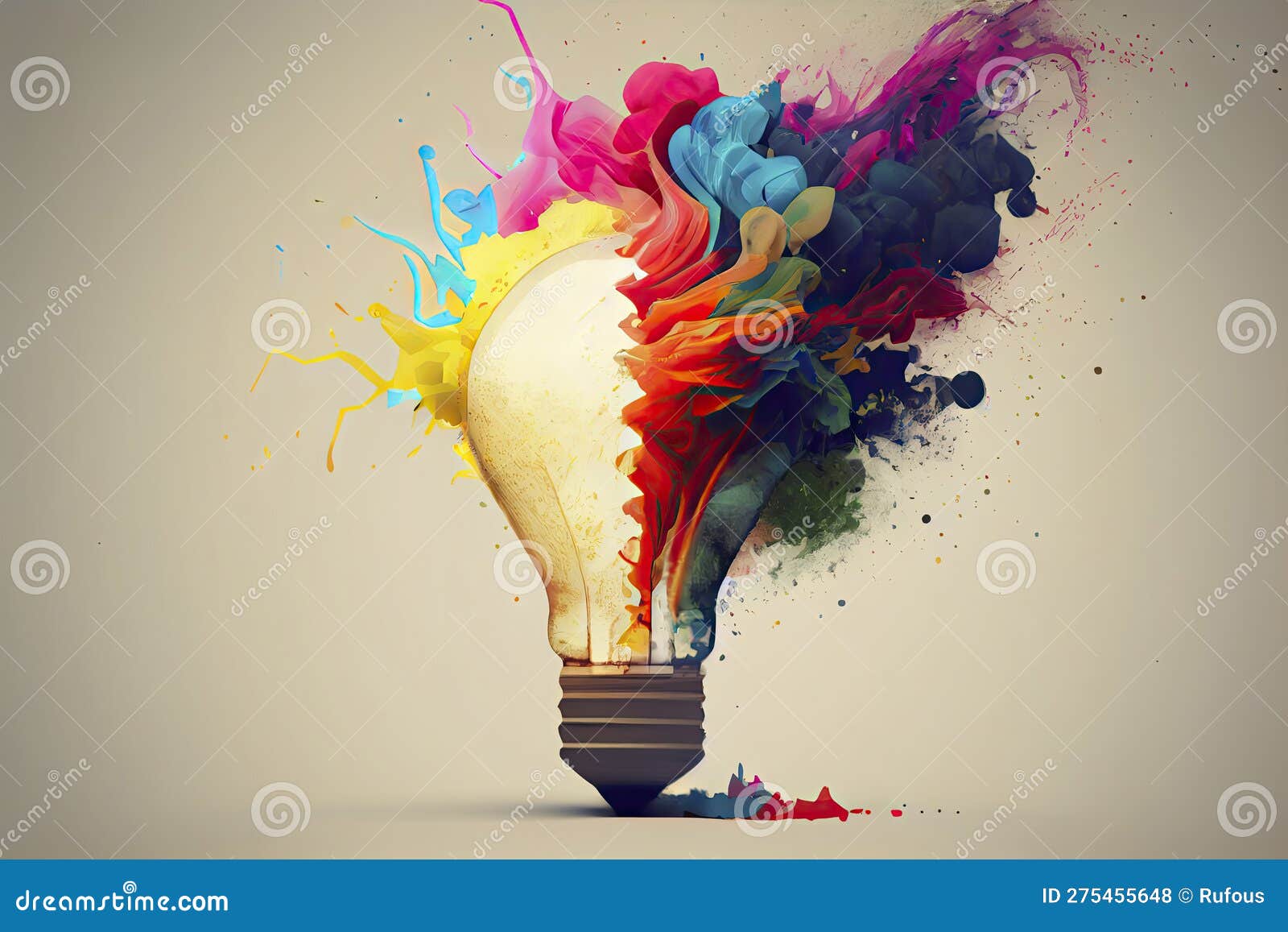 Creative Light Bulb Explodes with Colorful Paint and Splashes Think ...