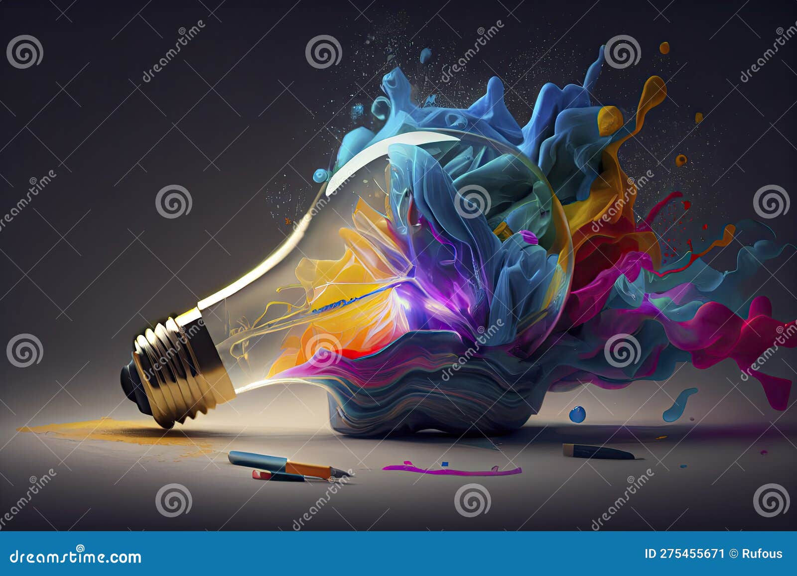Creative Light Bulb Explodes with Colorful Paint and Splashes Think ...