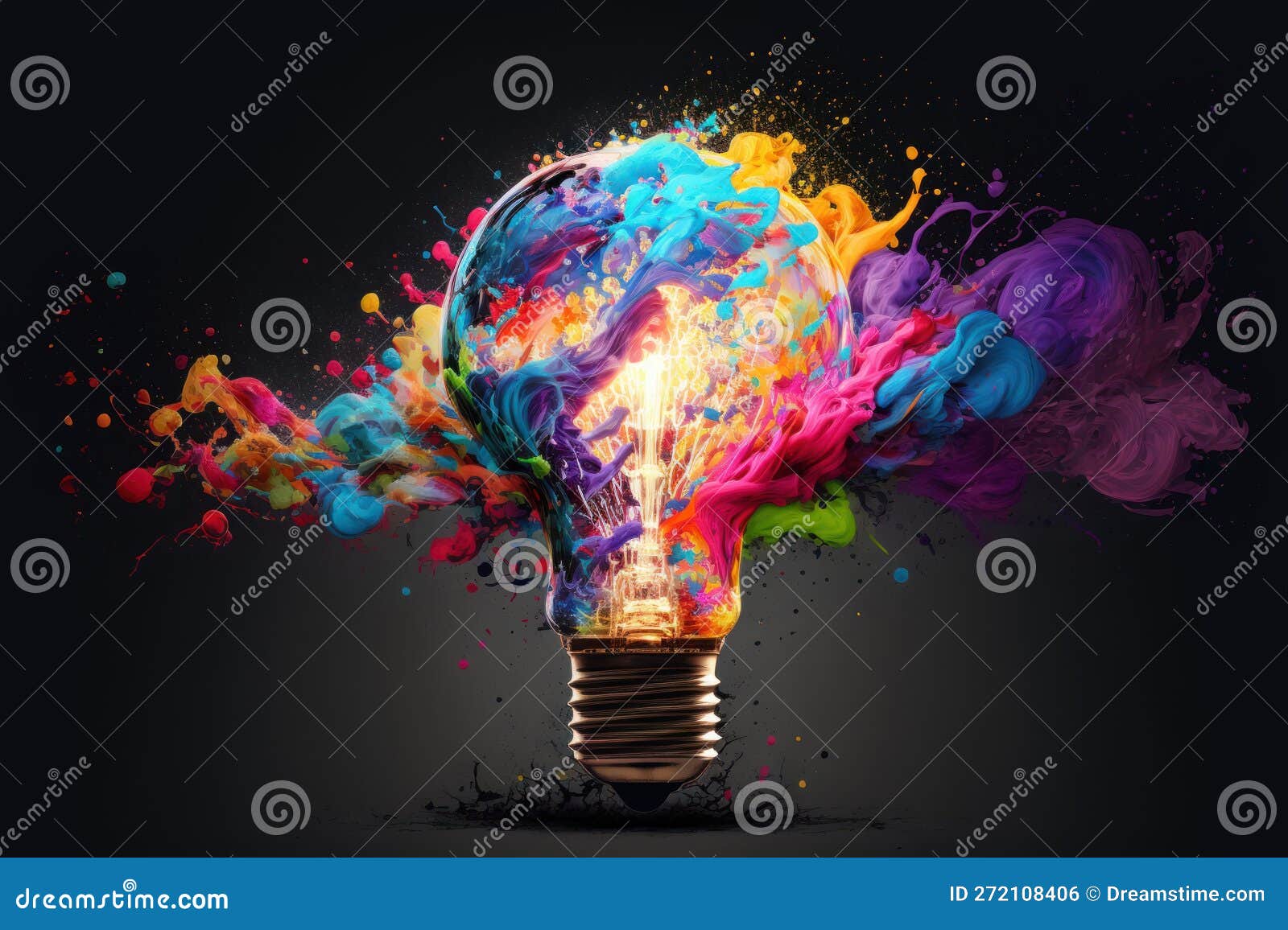 Creative Light Bulb Explodes with Colorful Paint and Splashes. Think ...