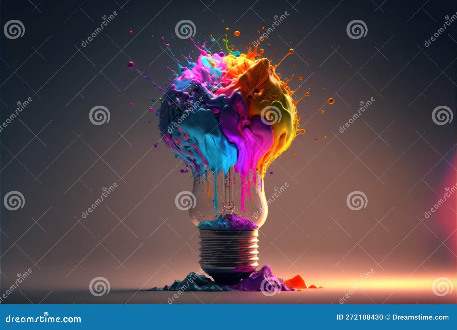 Creative Light Bulb Explodes with Colorful Paint and Splashes. Think ...