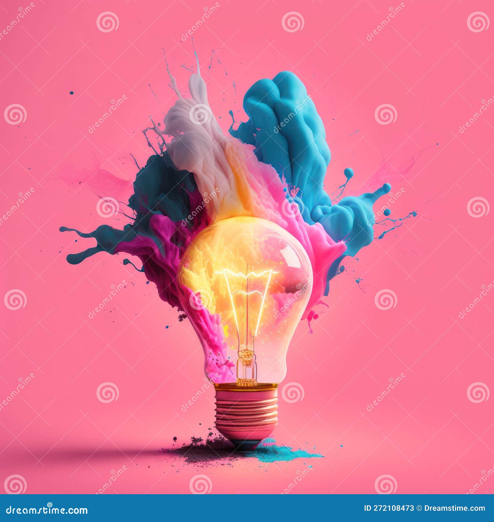 Creative Light Bulb Explodes with Colorful Paint and Splashes. Think ...