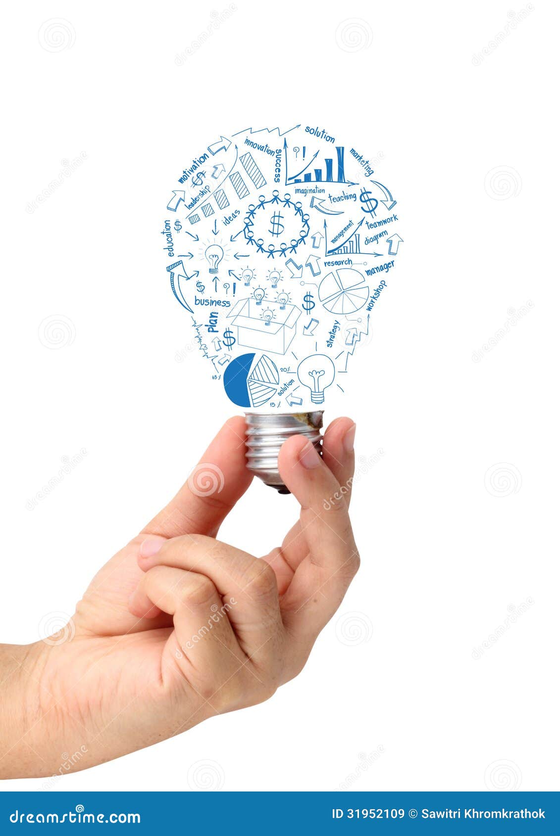 Creative Light Bulb in Hand with Drawing Business Strategy Plan Stock ...