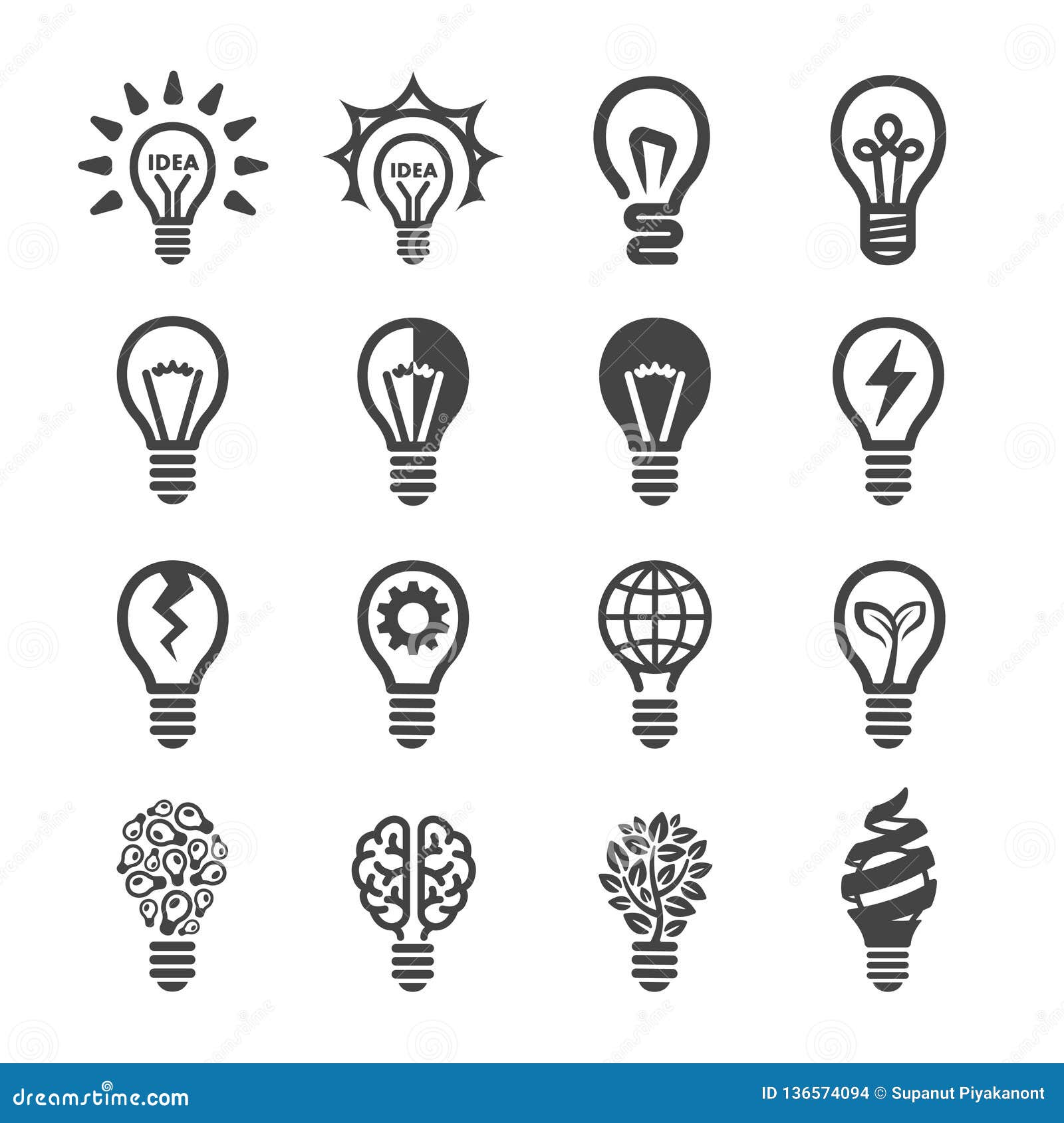 Creative Light Bulb Icon Set Stock Vector - Illustration of creative ...