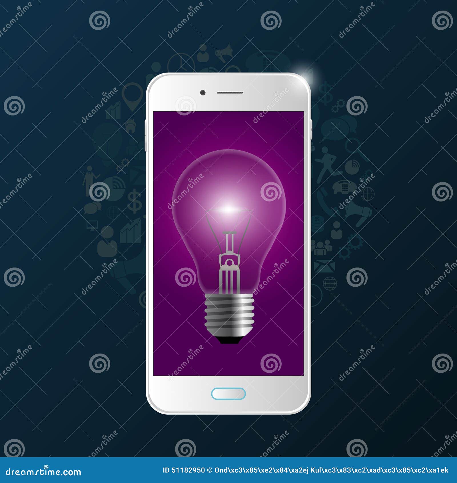 Creative Light Bulb with Phone and Icons. Vector Stock Vector ...