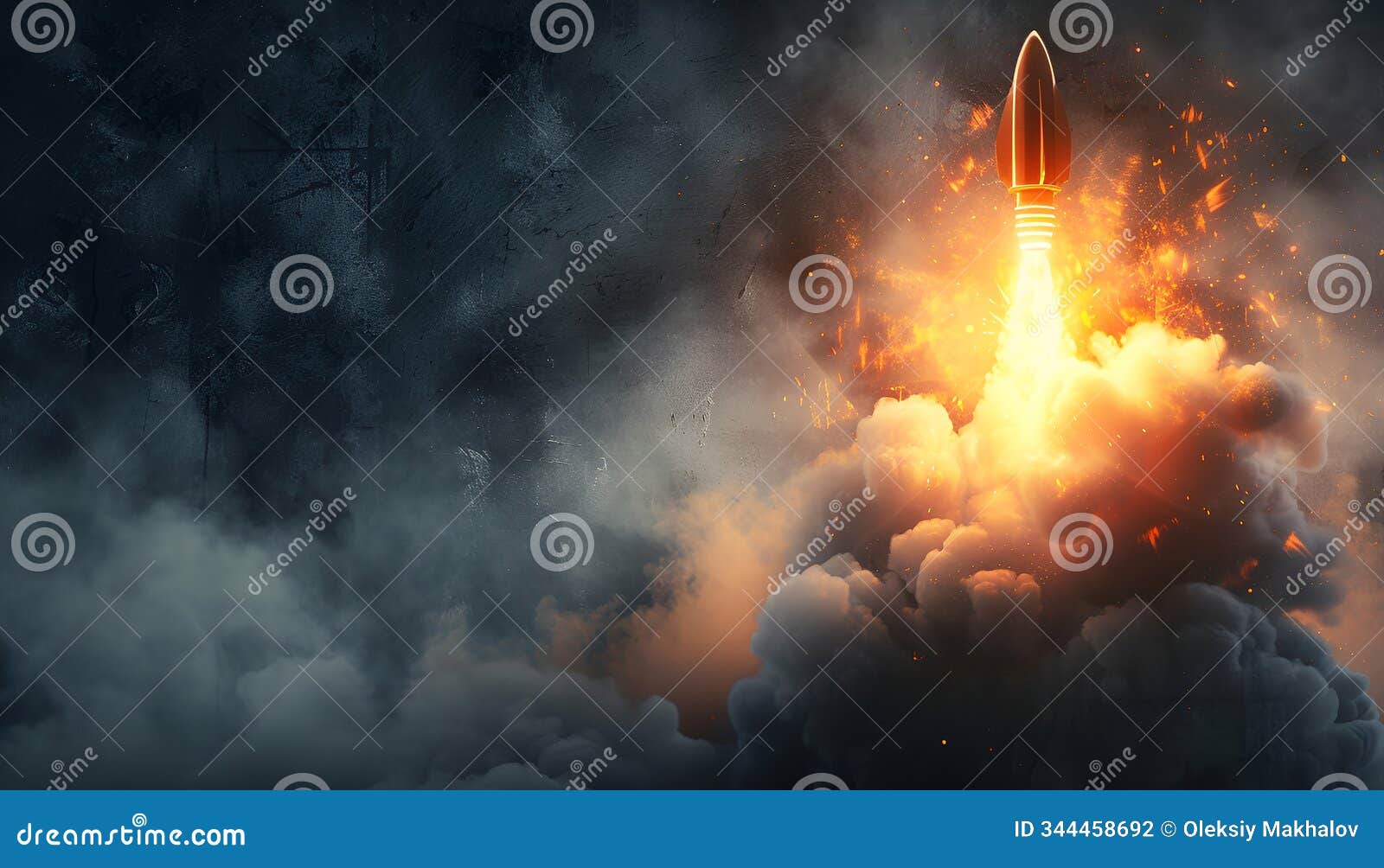 Creative Light Bulb Rocket with Blast and Smoke Takes Off on Black ...