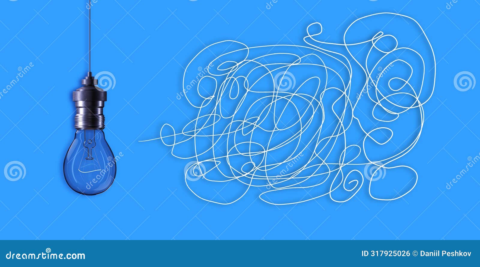 Creative Light Bulb Sketch with Scribble on Blue Background. Idea ...