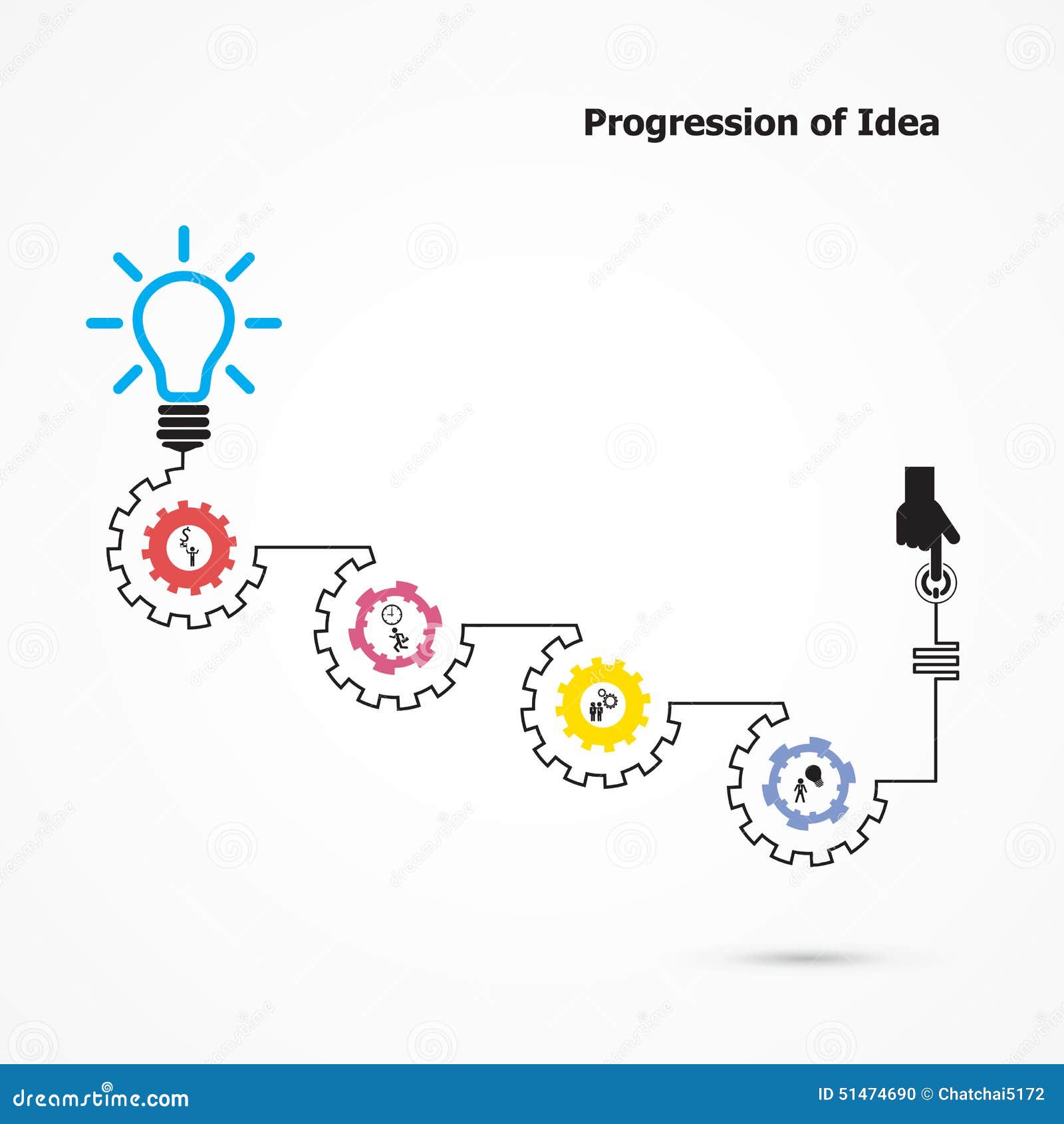 Creative Light Bulb Symbol with Linear of Gear Shape. Progression of ...