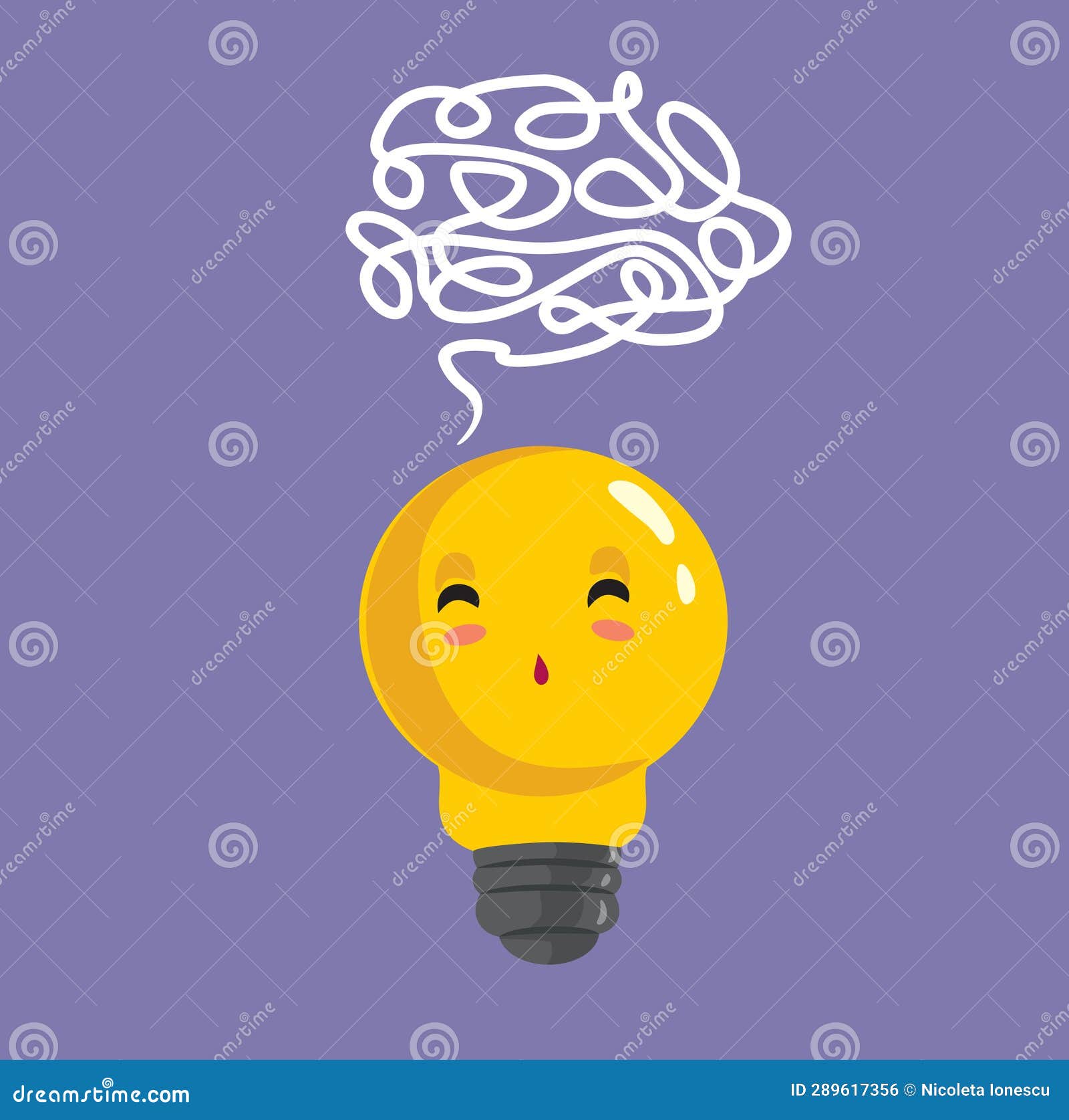 Creative Lightbulb Character Thinking Tangled Ides Vector Cartoon Stock ...