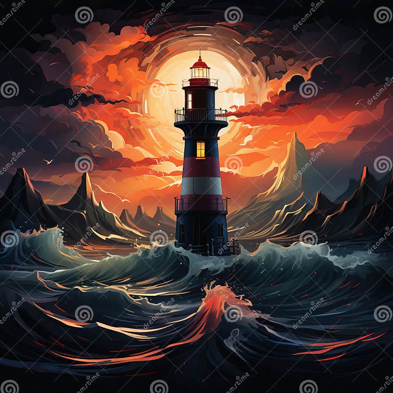 Creative Lighthouse on an Abstract Dark Background. Stock Illustration ...