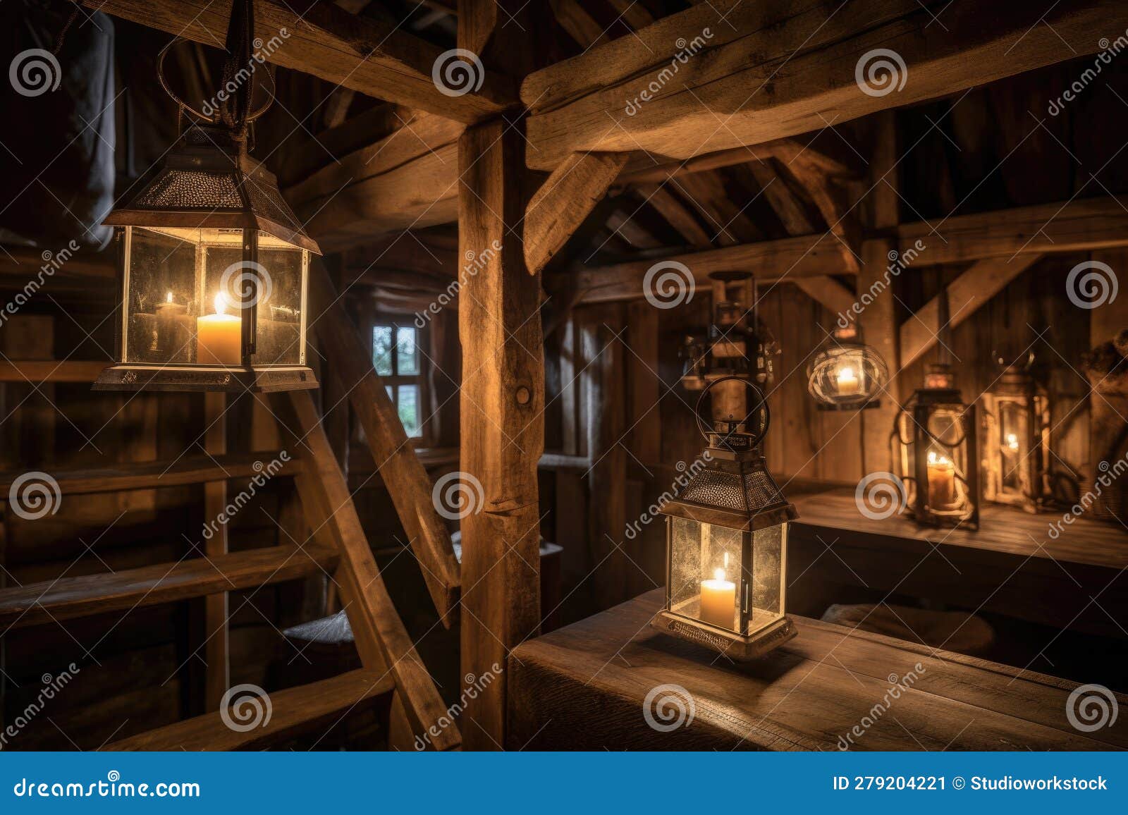 Creative Lighting and Decor in Rustic Cabin with Lanterns and Wooden ...