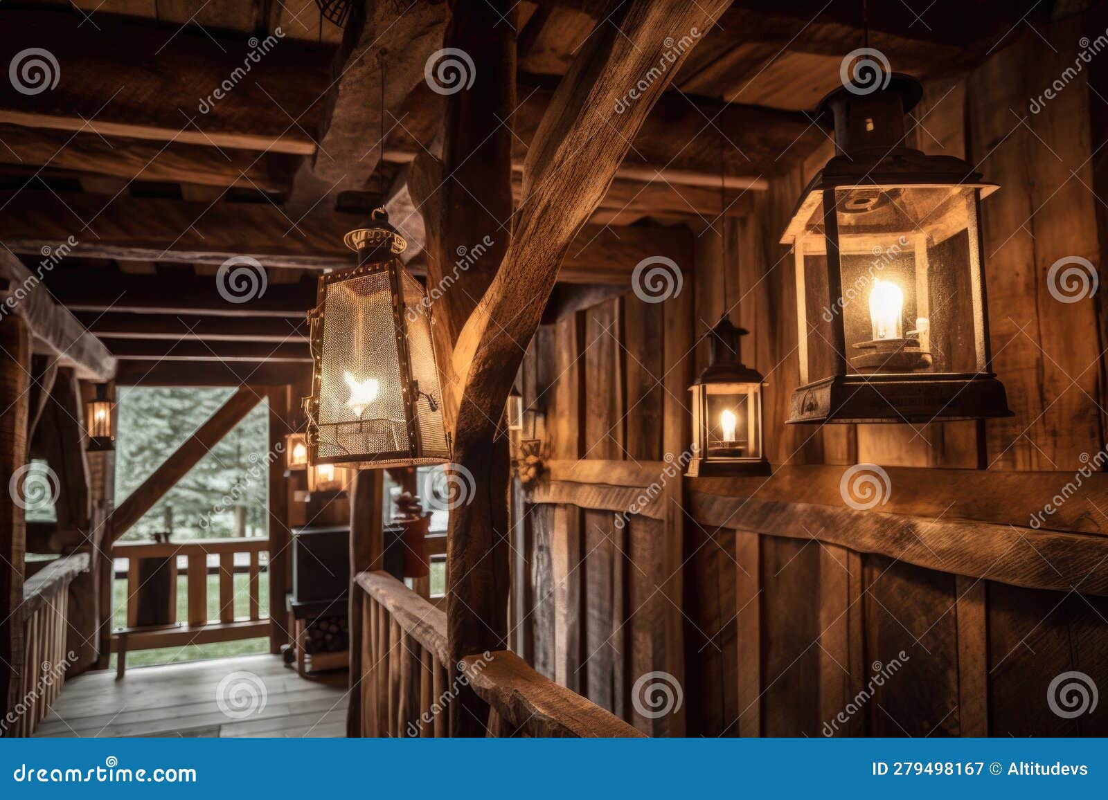 Creative Lighting and Decor in Rustic Cabin with Lanterns and Wooden ...