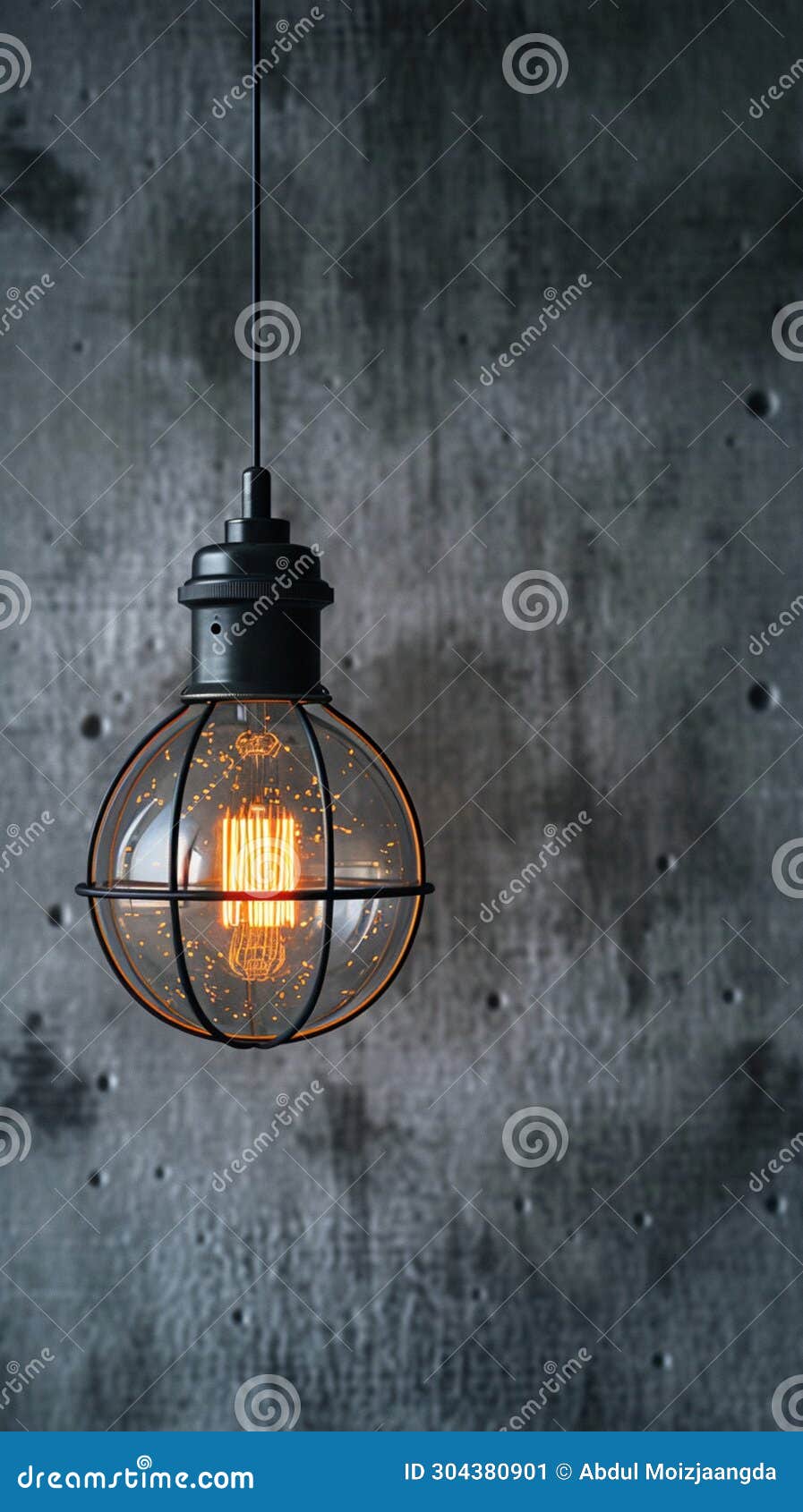 Creative Lighting Hanging Lightbulb on Industrial Cement Background ...