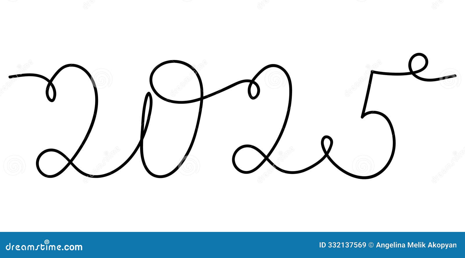 Creative Line Art Representing the Year Twenty Twenty-five with Cursive ...