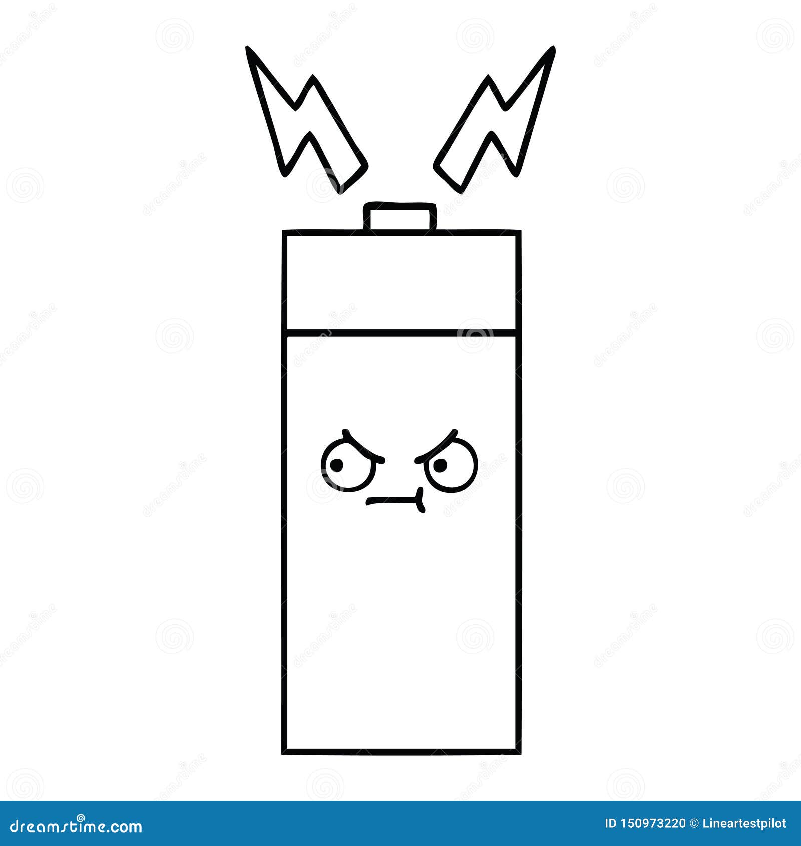 A Creative Line Drawing Cartoon Battery Stock Vector - Illustration of ...