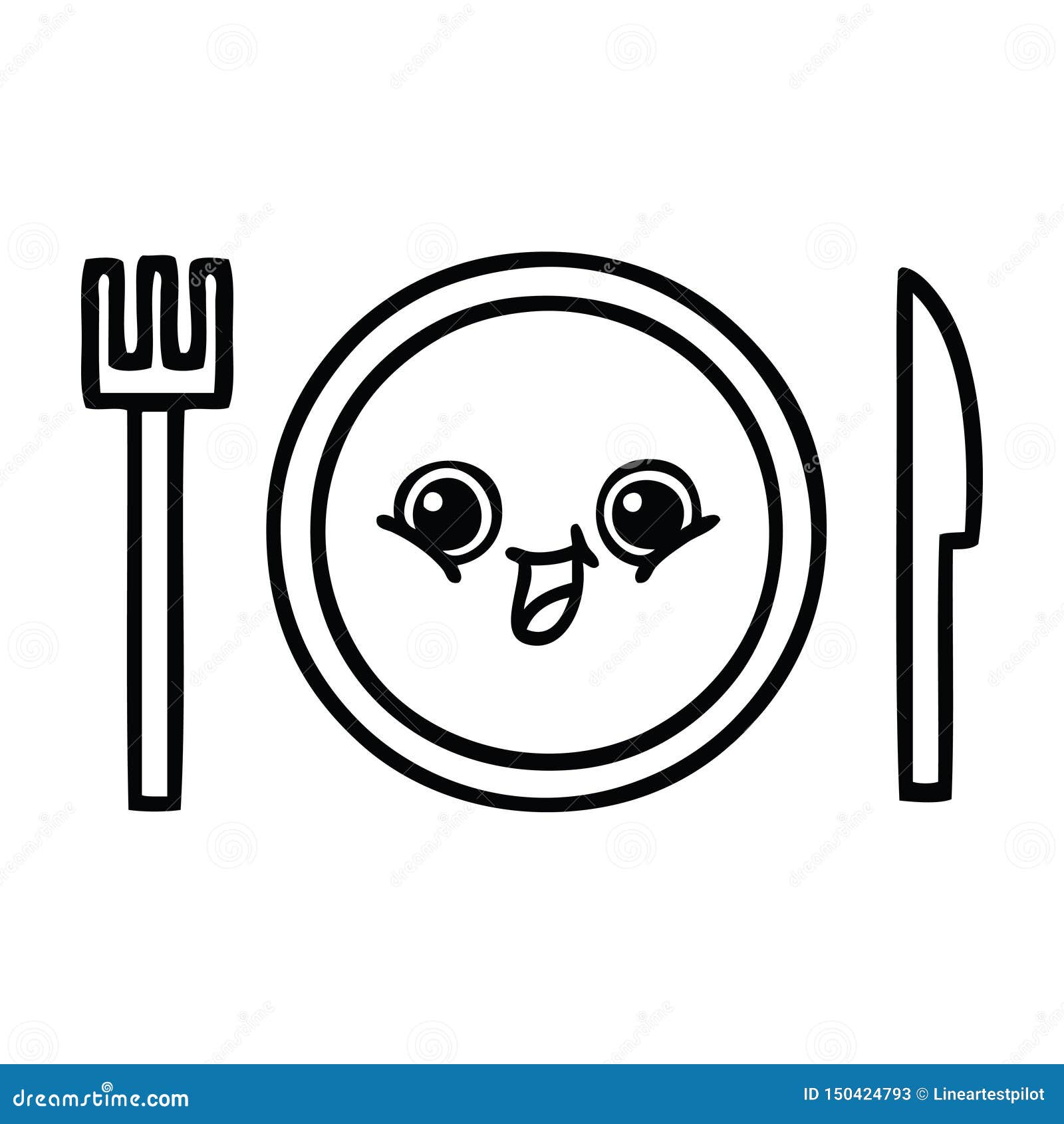 Line Drawing Cartoon of a Dinner Plate Stock Vector - Illustration of ...
