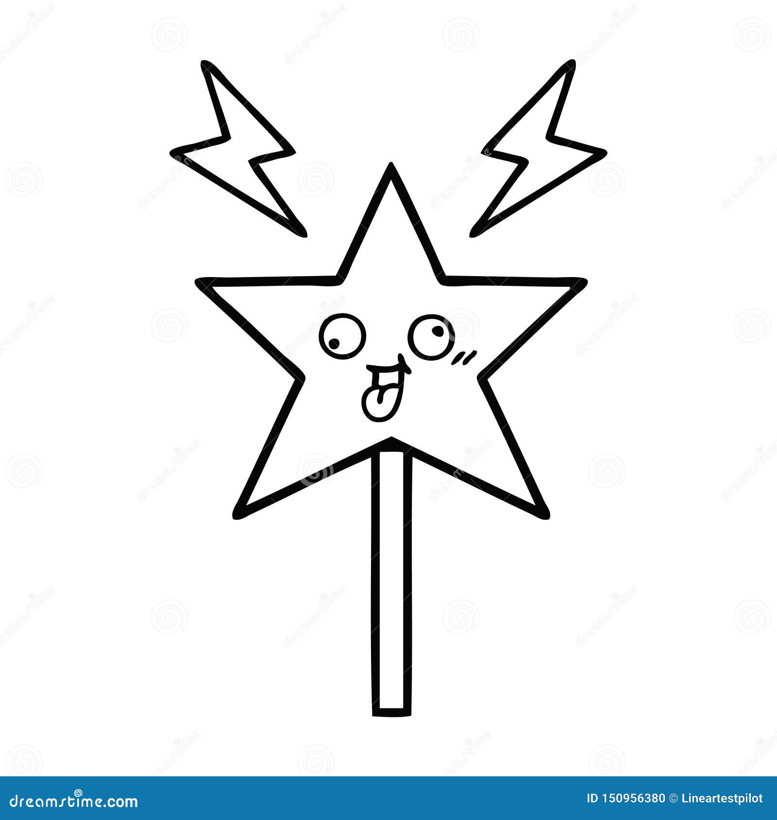 A Creative Line Drawing Cartoon Magic Wand Stock Vector - Illustration ...