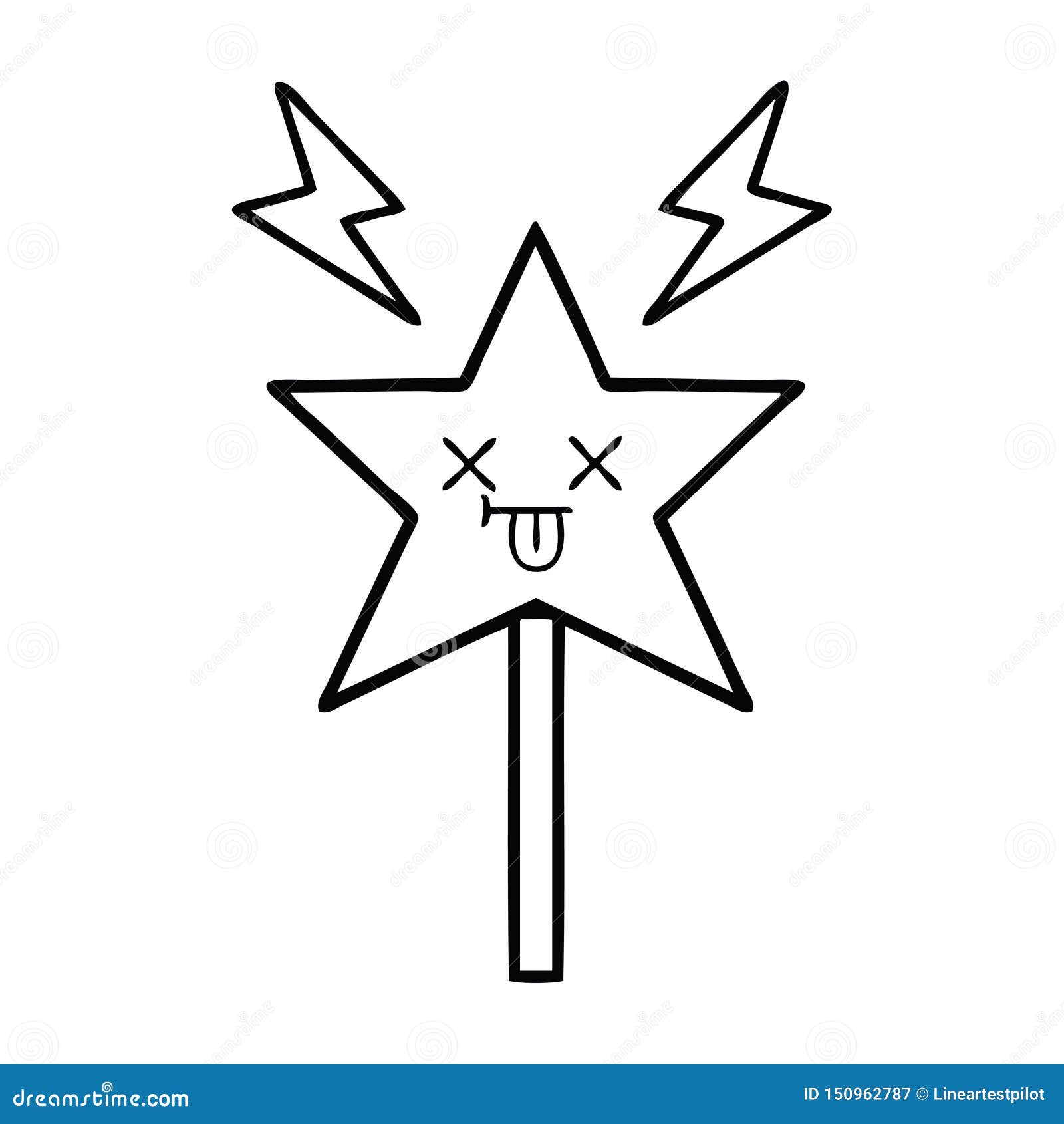A Creative Line Drawing Cartoon Magic Wand Stock Vector - Illustration ...