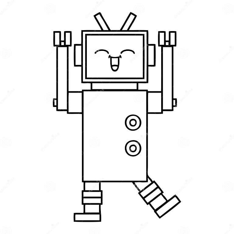 A Creative Line Drawing Cartoon Robot Stock Vector - Illustration of ...