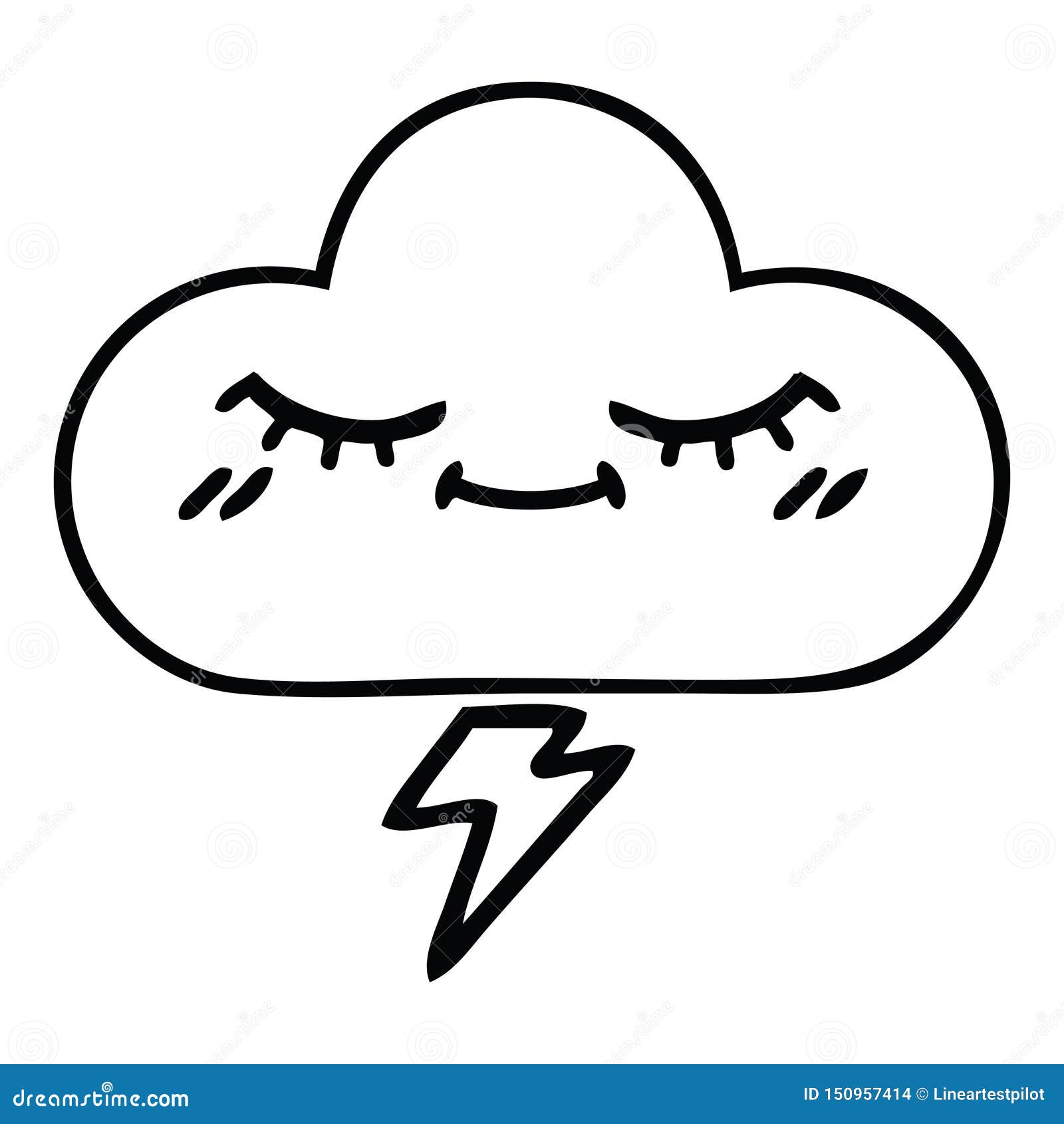 A Creative Line Drawing Cartoon Storm Cloud Stock Vector - Illustration ...