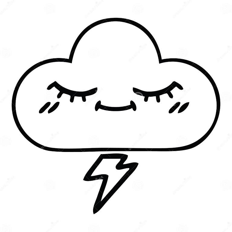 A Creative Line Drawing Cartoon Storm Cloud Stock Vector - Illustration ...