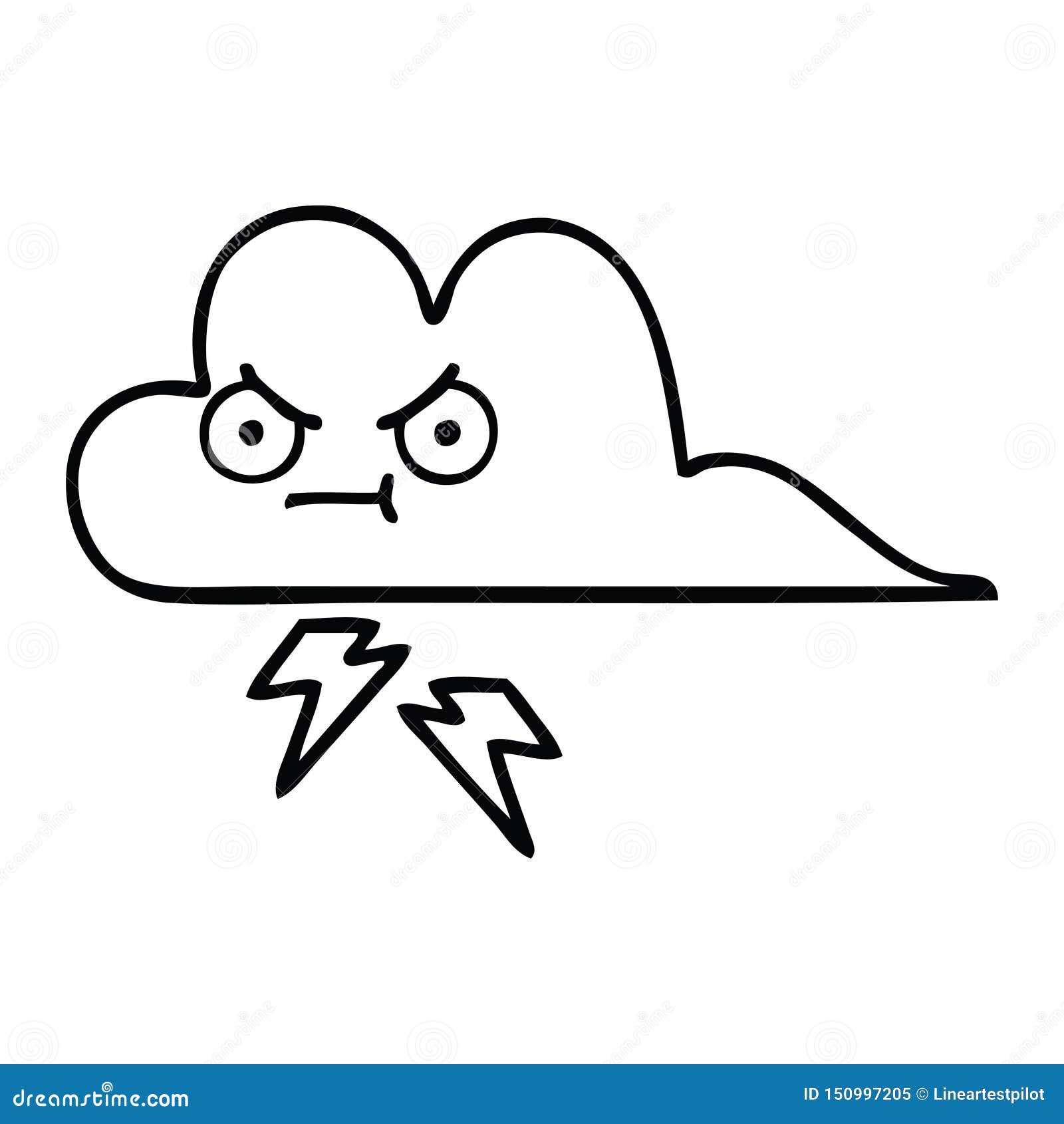 A Creative Line Drawing Cartoon Thunder Cloud Stock Vector ...