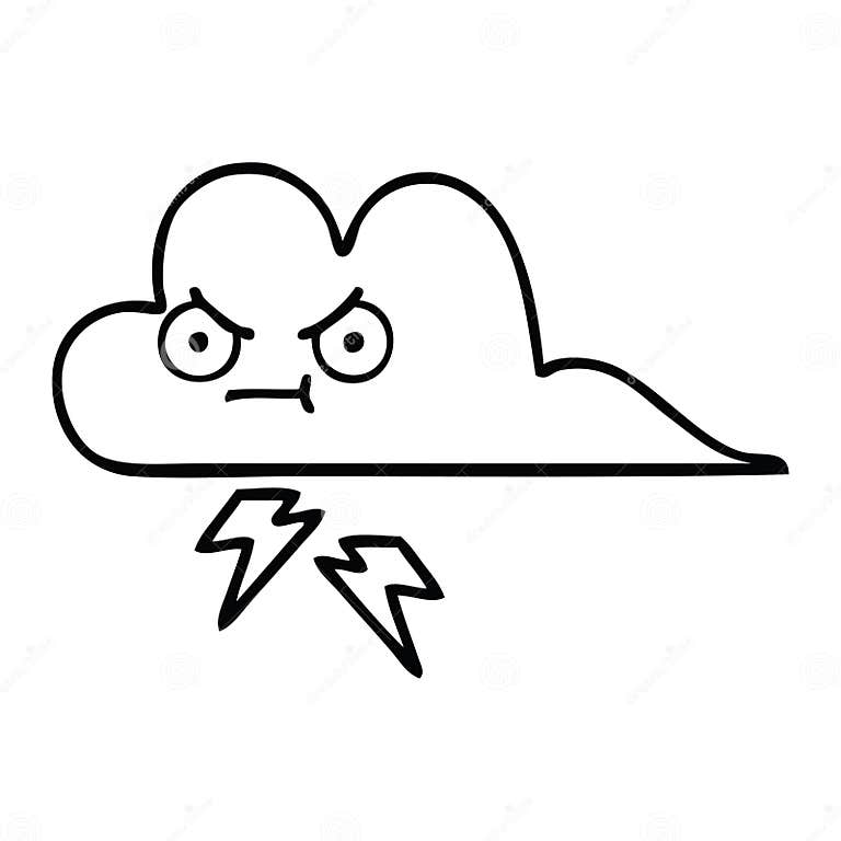 A Creative Line Drawing Cartoon Thunder Cloud Stock Vector - Illustration of vector, thunder ...