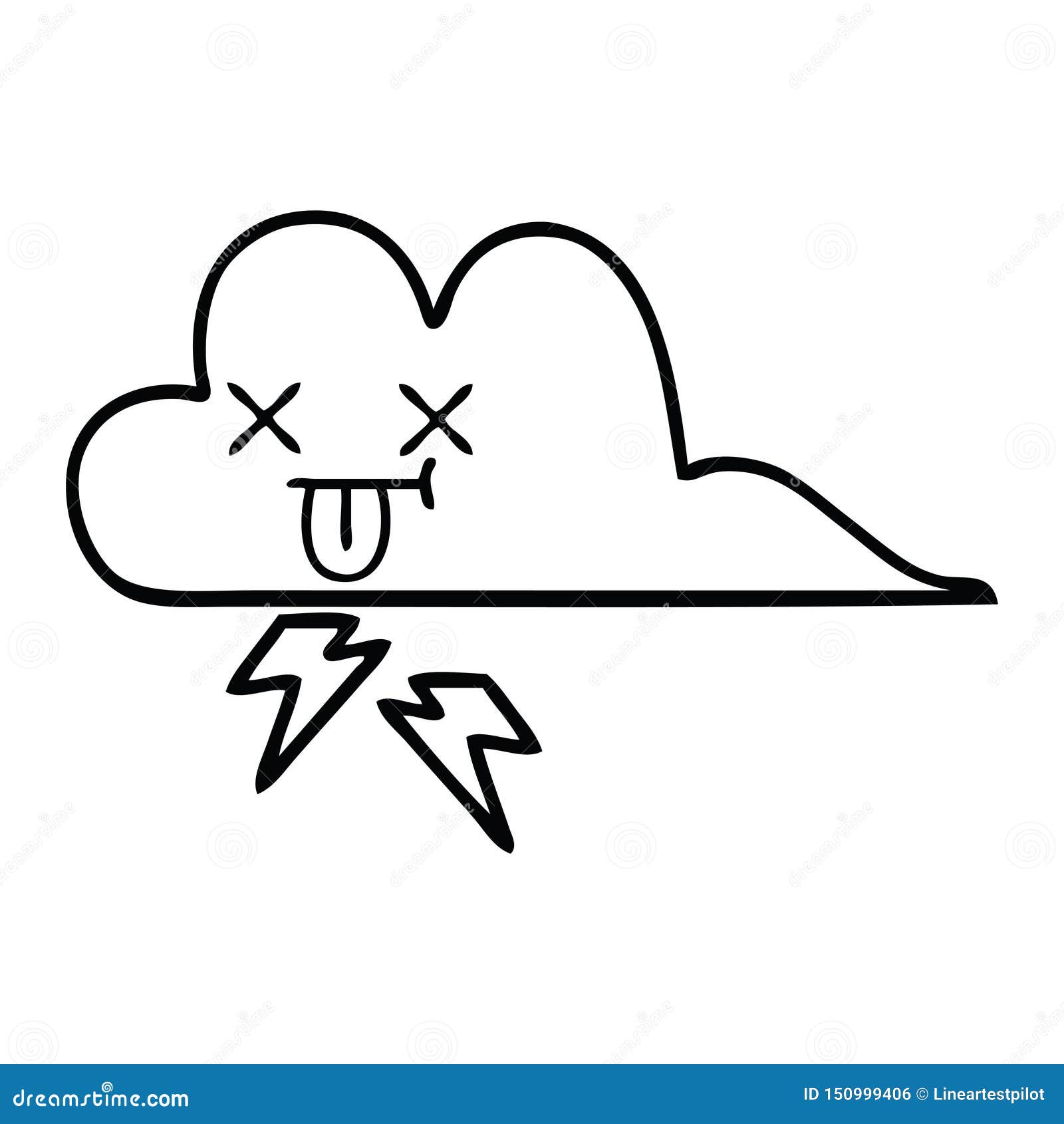 A Creative Line Drawing Cartoon Thunder Cloud Stock Vector ...
