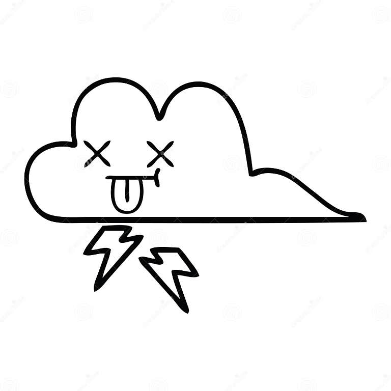 A Creative Line Drawing Cartoon Thunder Cloud Stock Vector - Illustration of storm, cute: 150999406