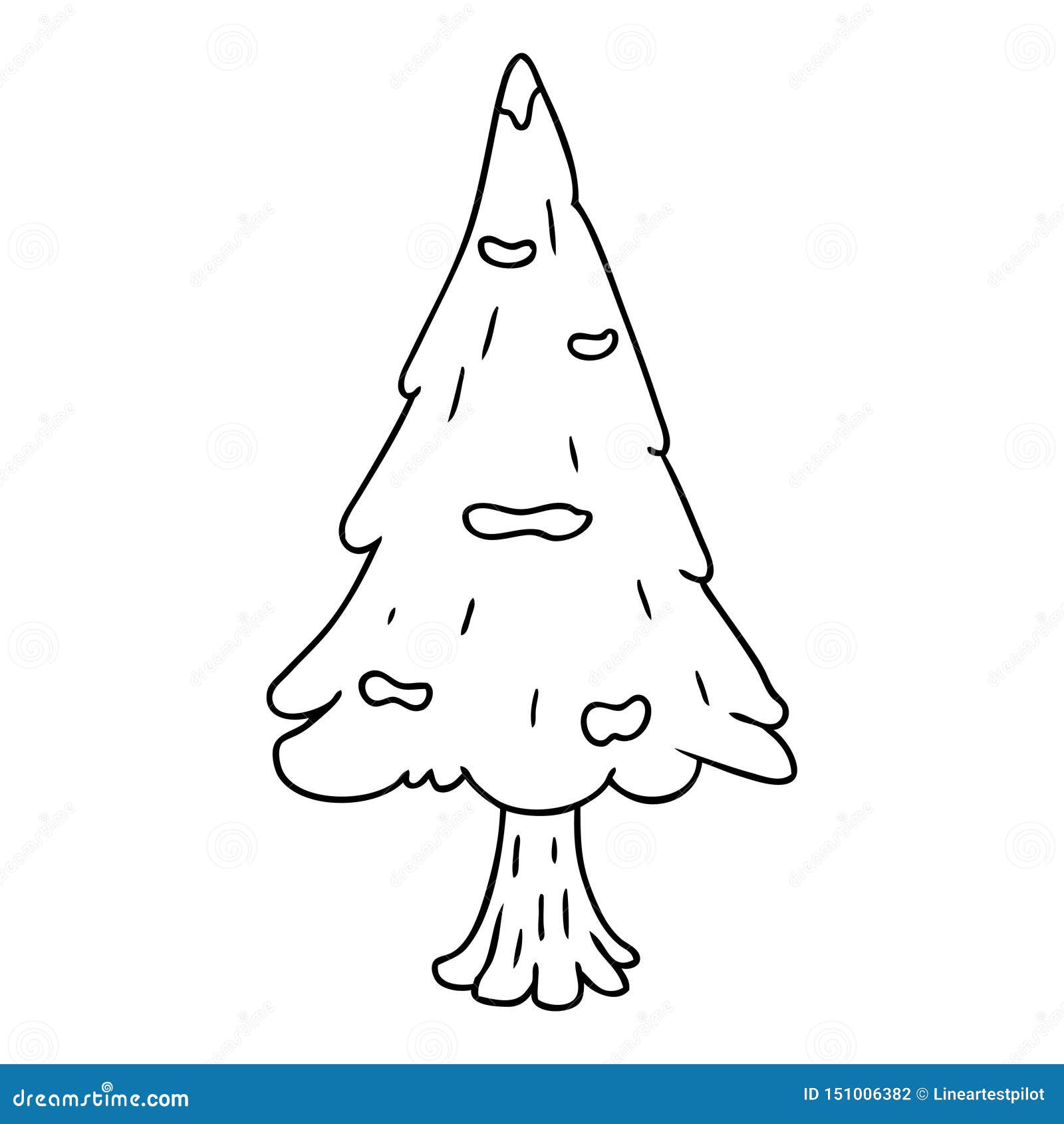 A Creative Line Drawing Doodle Single Snow Covered Tree Stock Vector ...