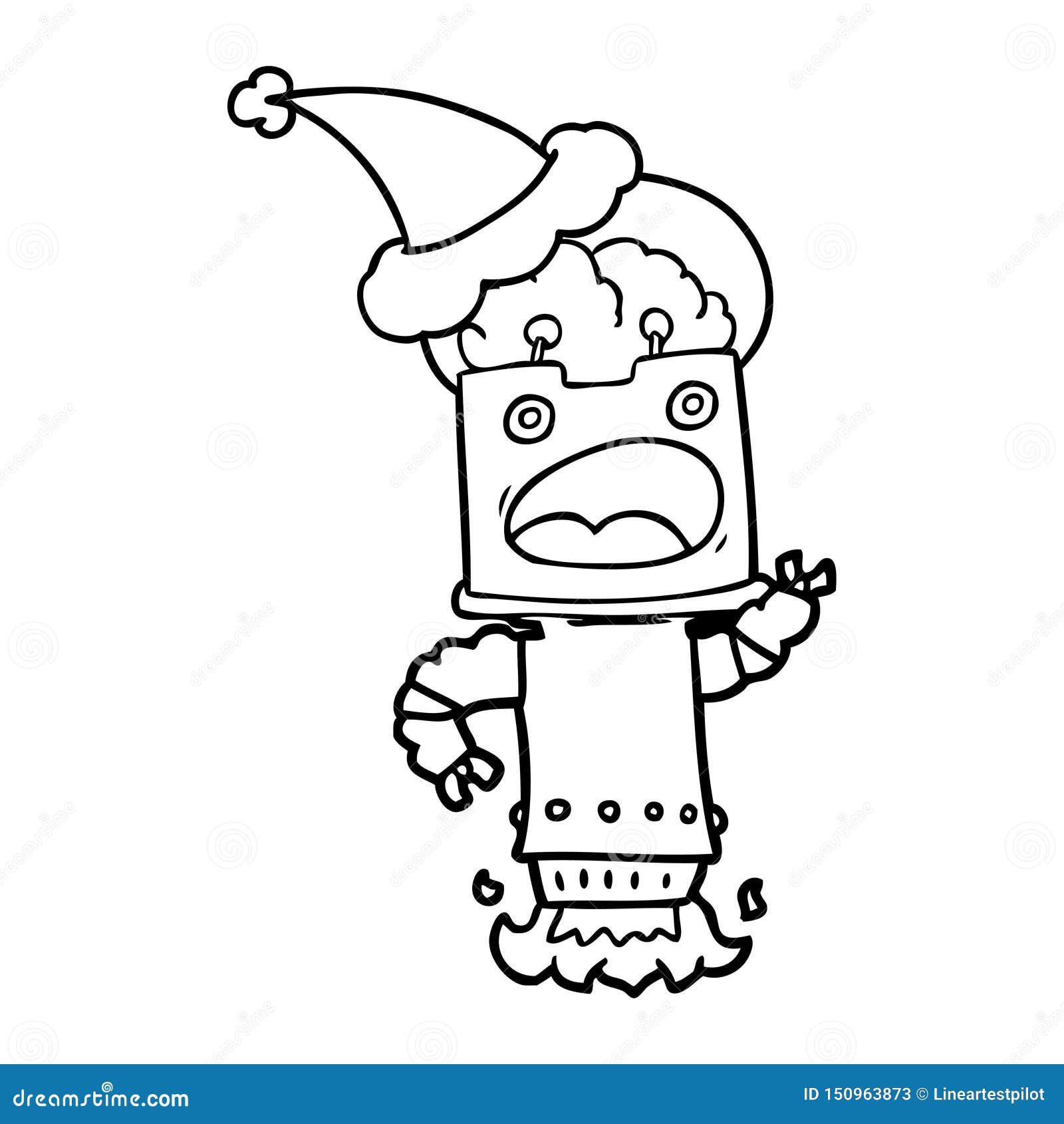 A Creative Line Drawing of a Robot Wearing Santa Hat Stock Vector ...