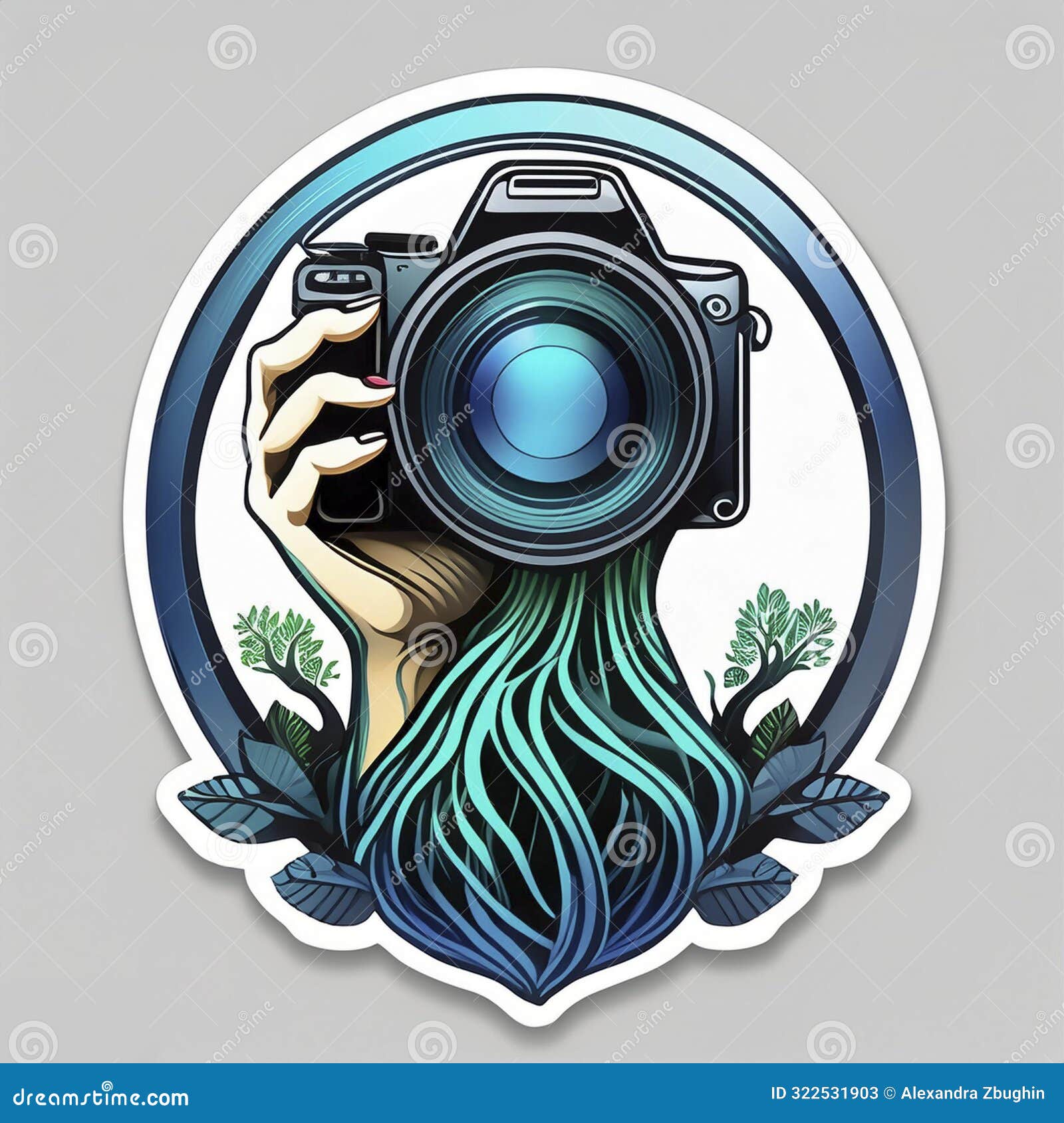 Creative Logo with a Hand Holding a Camera, on a Grey Background for a ...