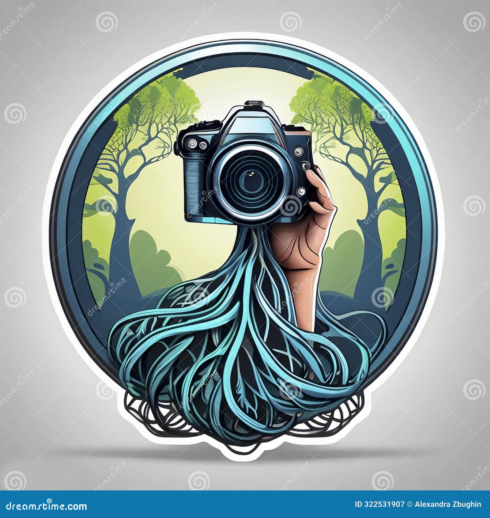 Creative Logo with a Hand Holding a Camera, on a Grey Background for a ...