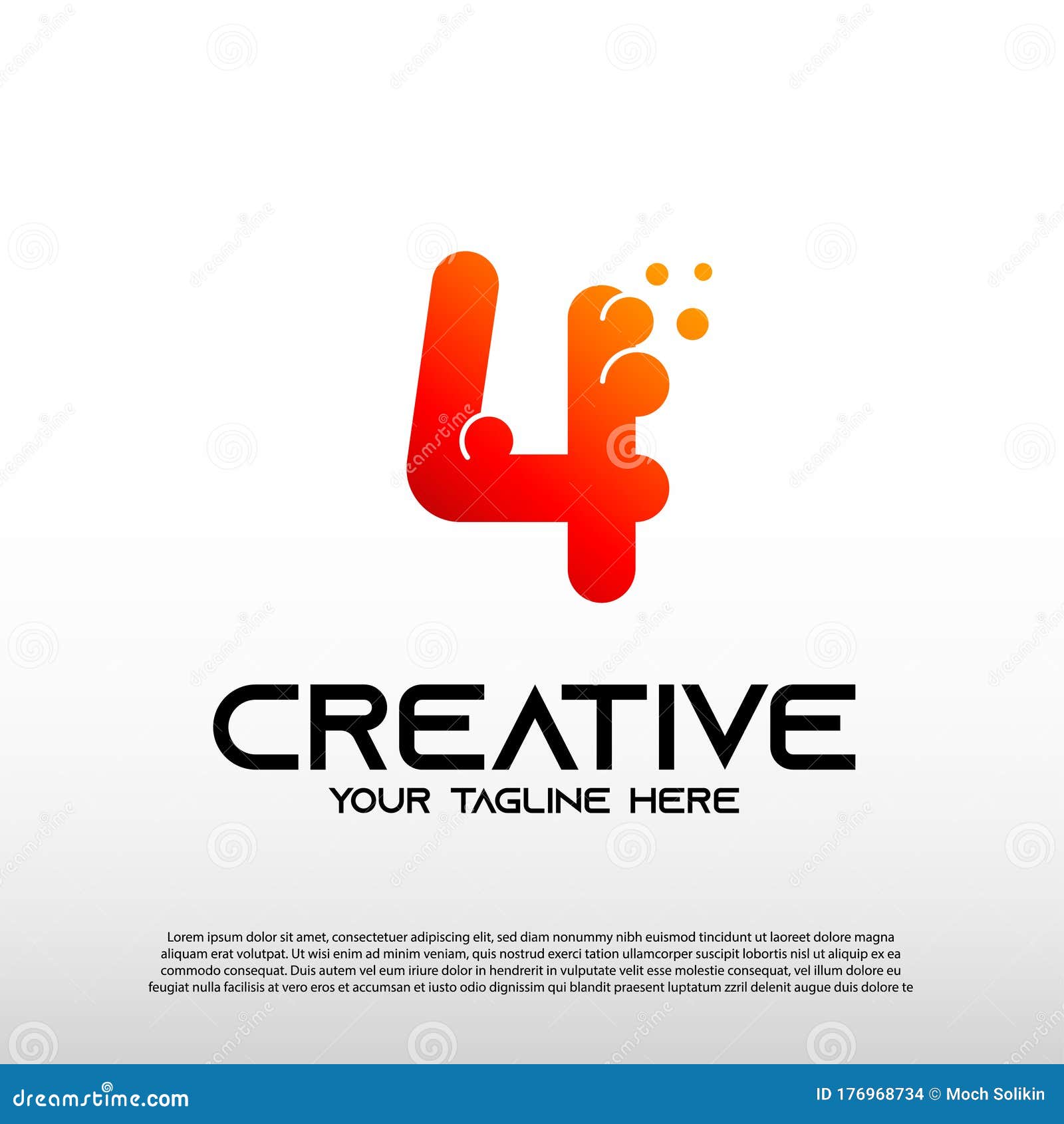 Creative Logo with Initial Number Four, 4. Technology Icon ...