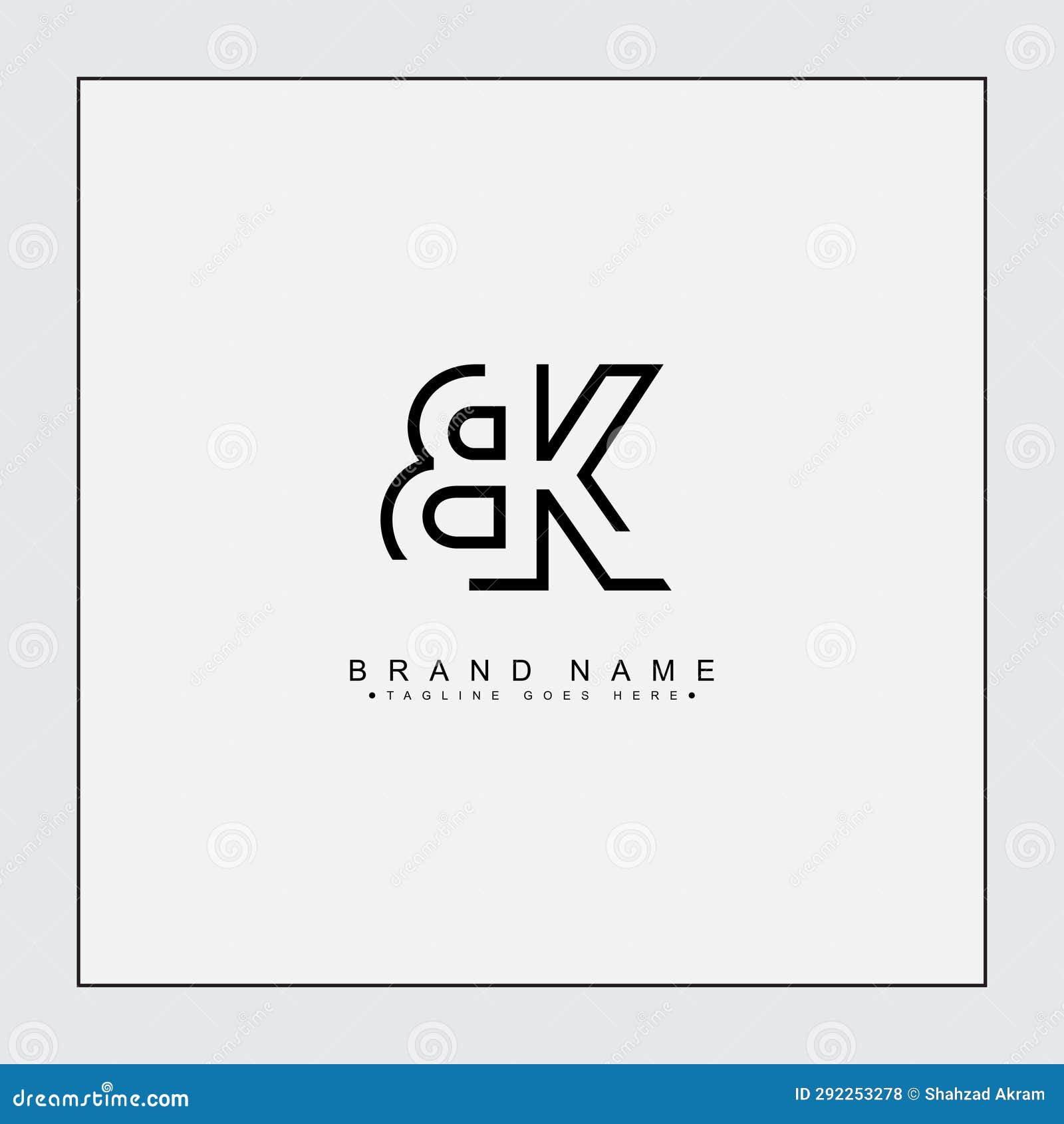Creative Logo for Initials BK in Monogram Style - Vector Template for ...