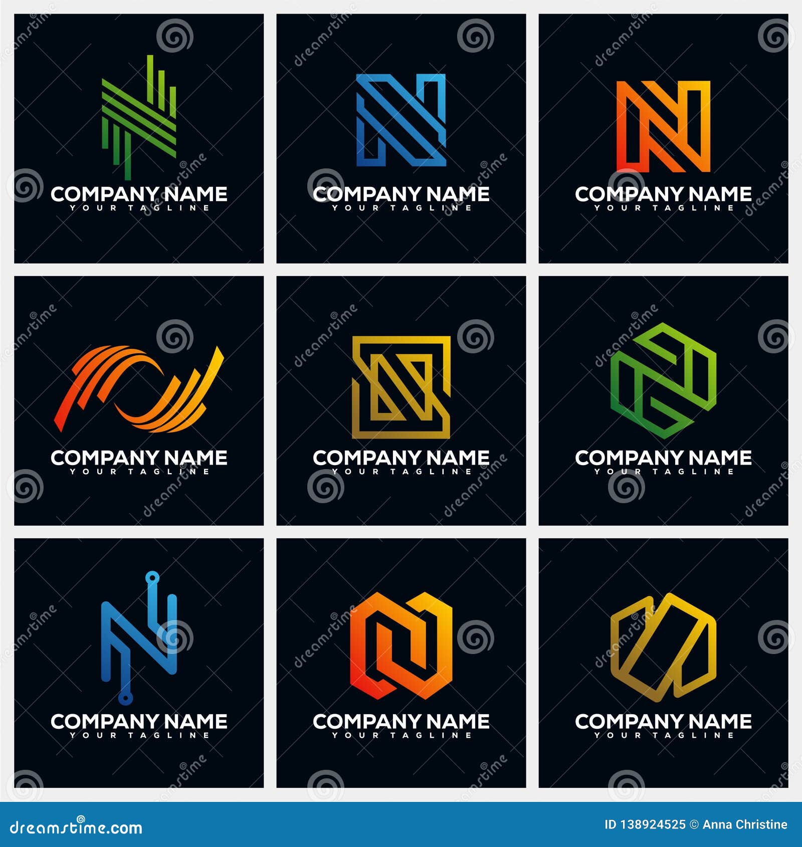 Letter N Pack Creative Logo Design Concept Vector Template Stock Vector ...