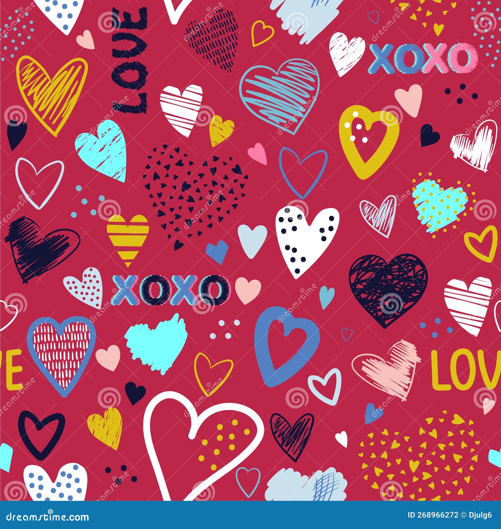 Creative Love Texture. Seamless Pattern with Hand Drawn Scribble Hearts ...