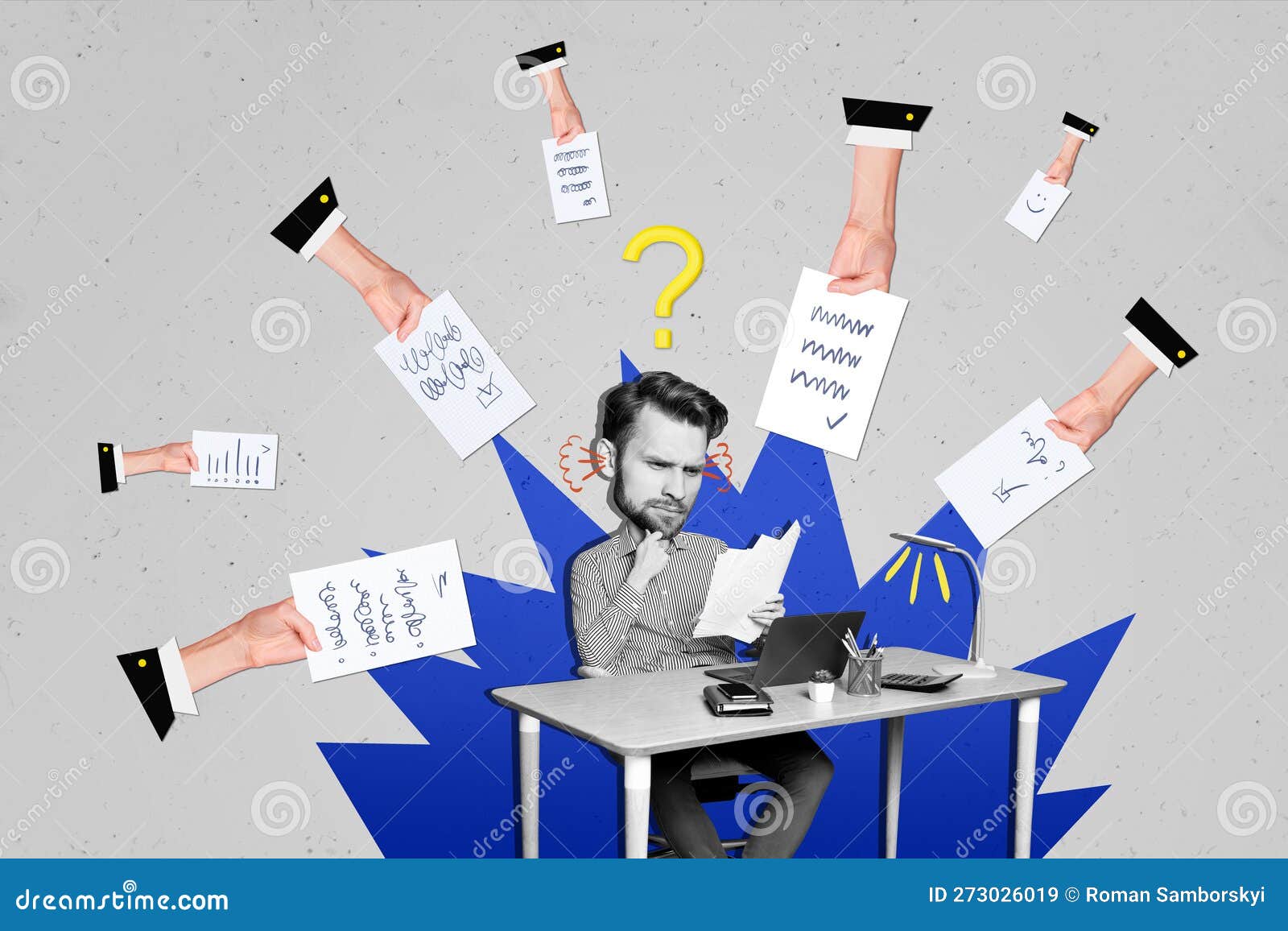 Creative Magazine Template Collage of Talented Worker Busy Workload ...