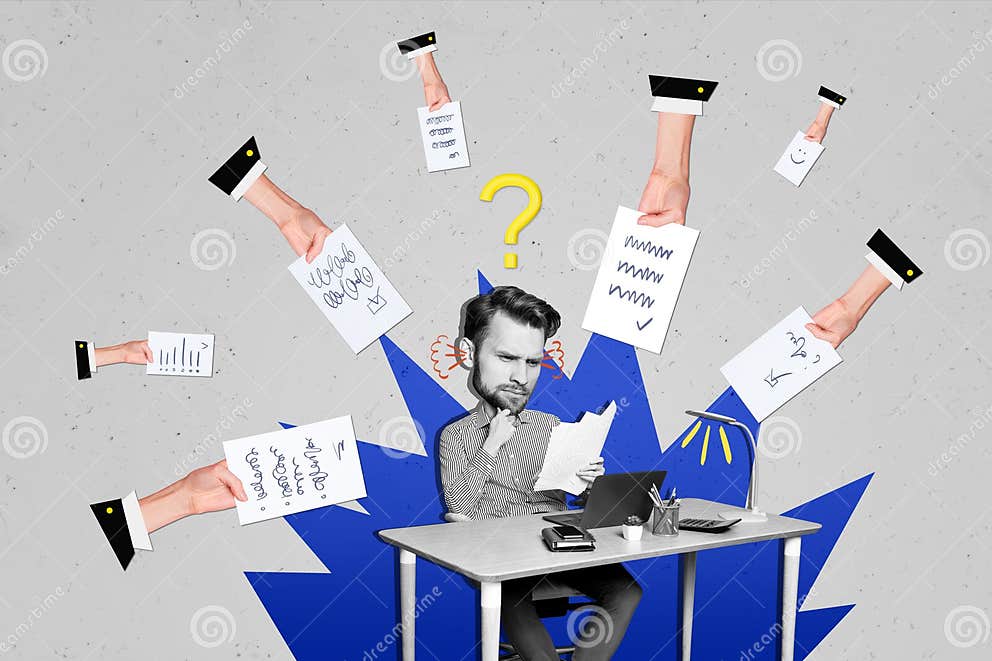 Creative Magazine Template Collage of Talented Worker Busy Workload ...