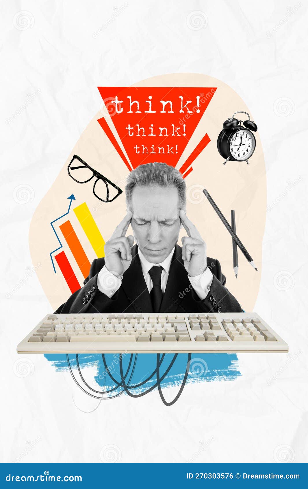 Creative Magazine Template Collage of Workload Mature Man Boss Think ...